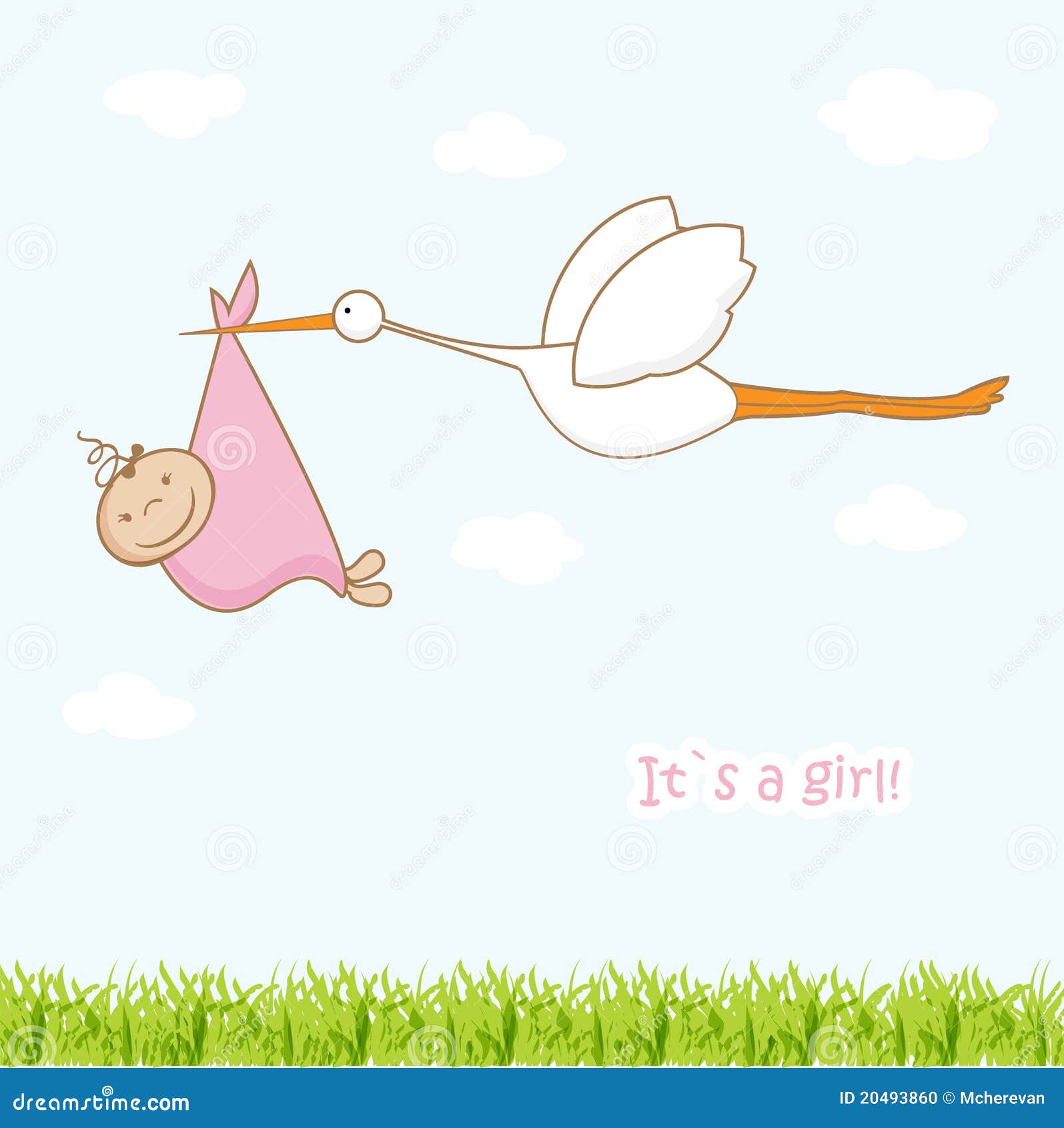 Baby Arrival Card with Stork that Brings a Cute Stock Vector ...