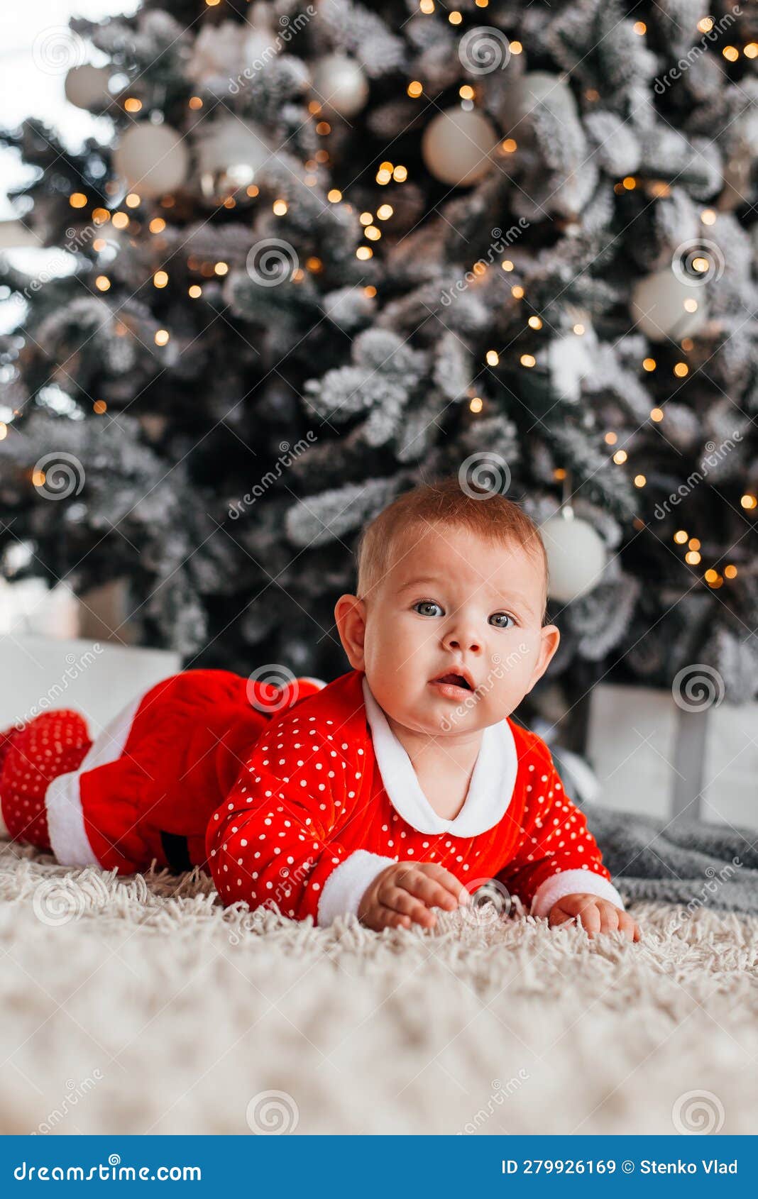 Baby on the Background of a Christmas Tree Stock Image - Image of ...