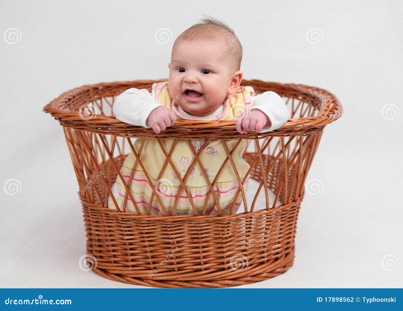 Baby in basket stock photo. Image of face, basket, infant - 17898562