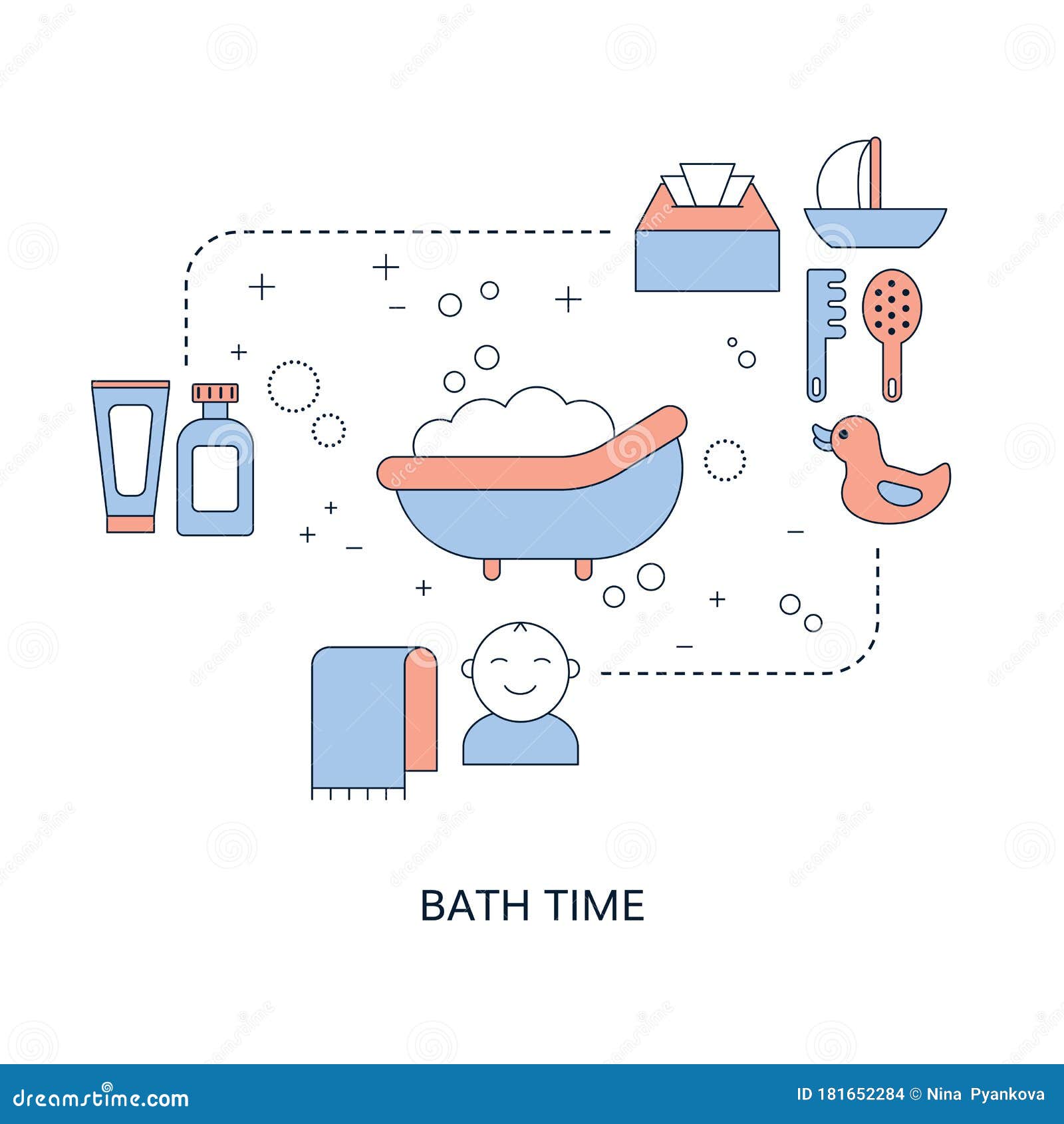 Baby Bath Time Concept with Baby Care Icons Stock Vector - Illustration ...