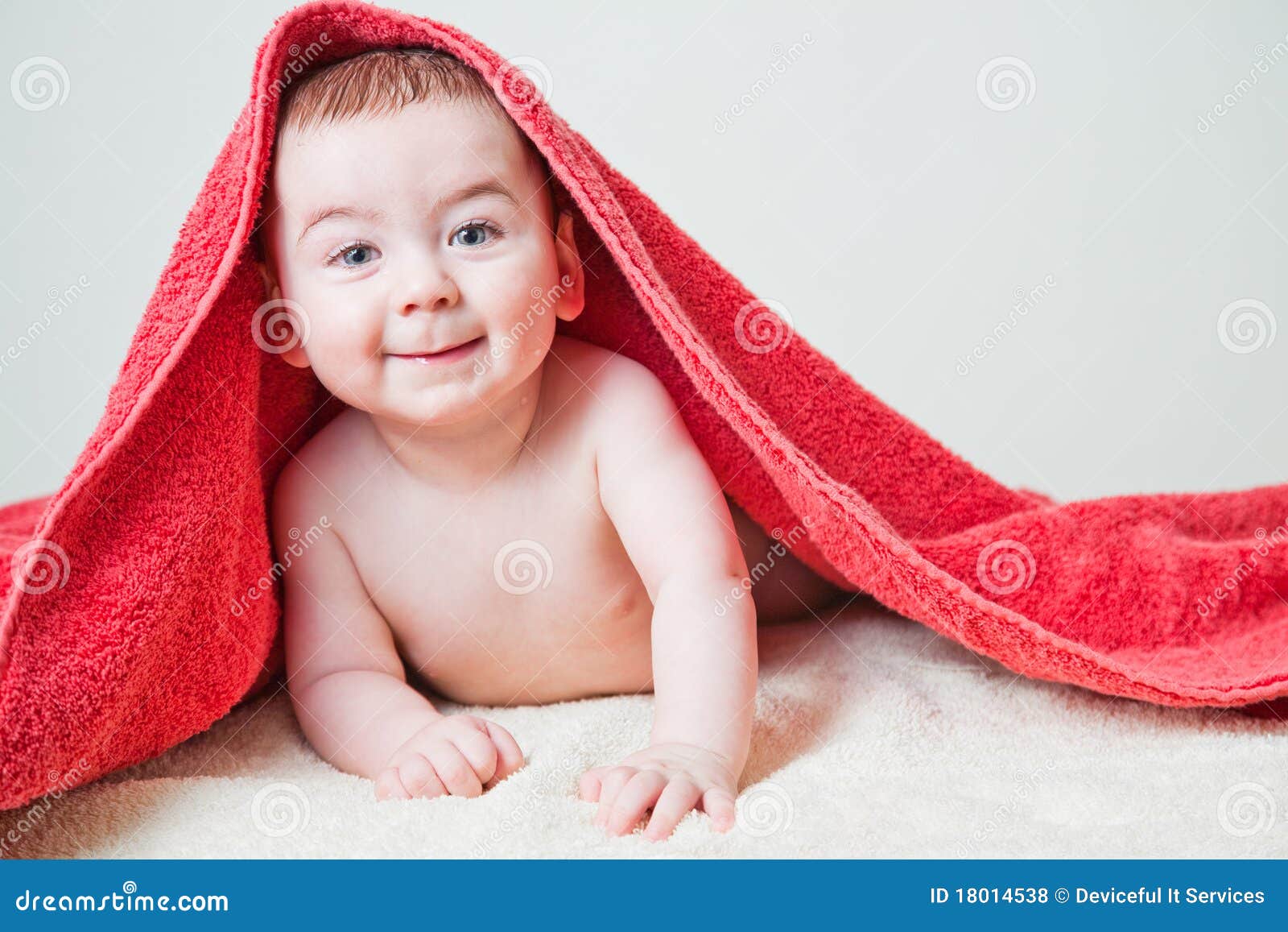 Baby after Bath Under Red Towel on Tummy Stock Photo - Image of family ...