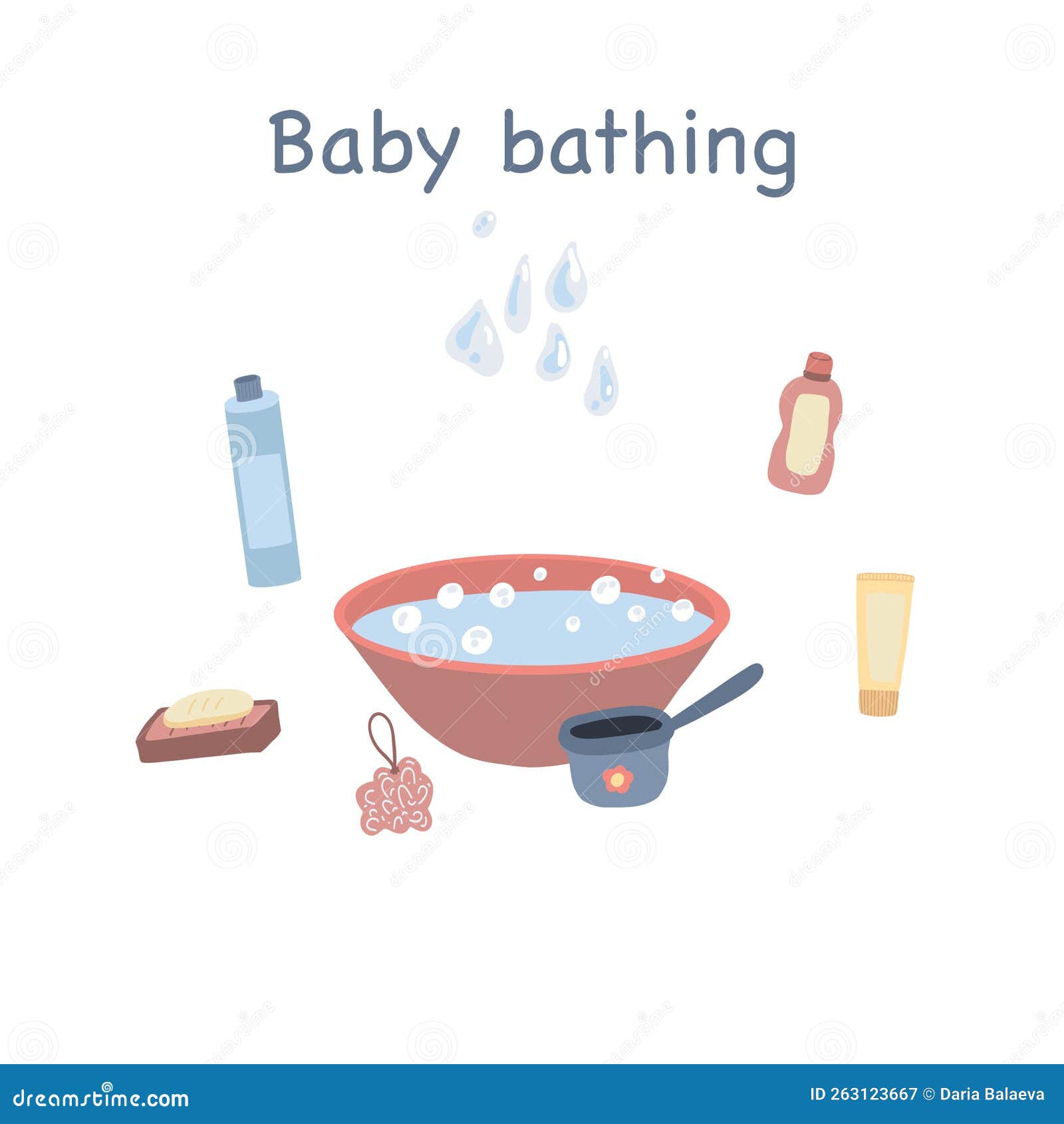 Baby Bathing Set Hand Drawn Elements Stock Vector - Illustration of ...