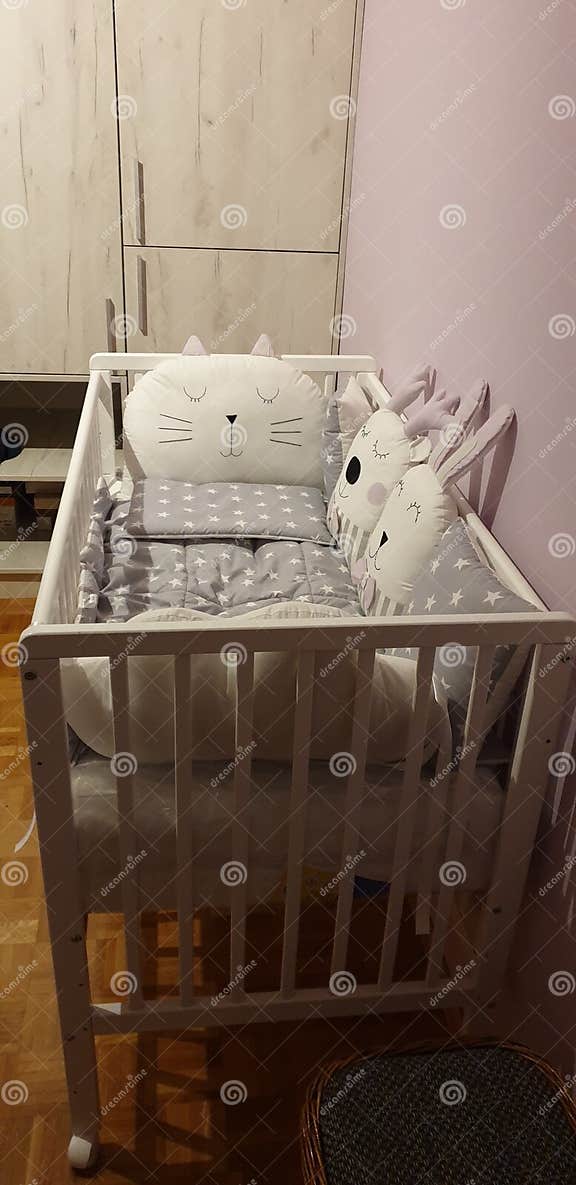 Baby Bed with Custom Sheets Stock Photo - Image of custom, room: 170436288