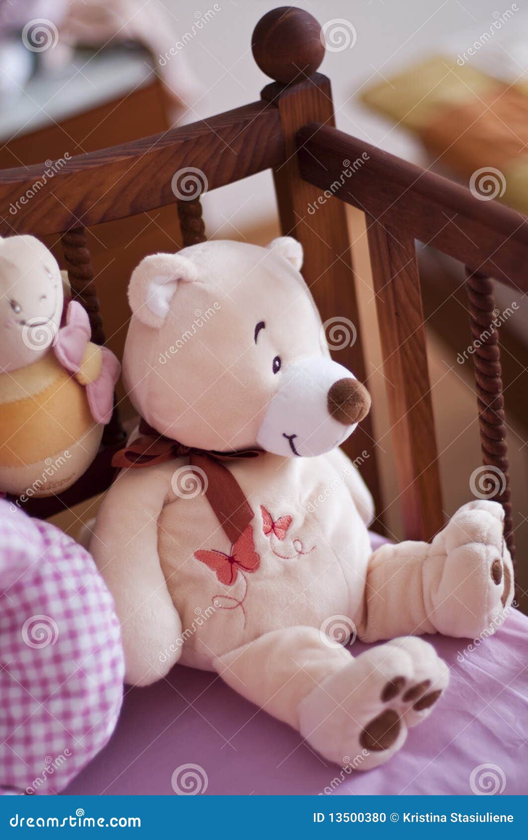 Baby bed with teddy bear stock photo. Image of bedroom - 13500380