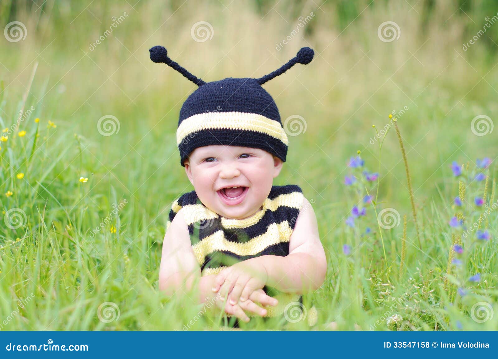 Baby in Bee Costume on the Meadow Stock Photo - Image of costume ...