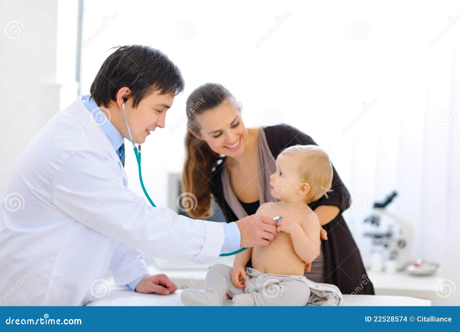 Baby Being Checked by Doctor Using Stethoscope Stock Photo - Image of ...