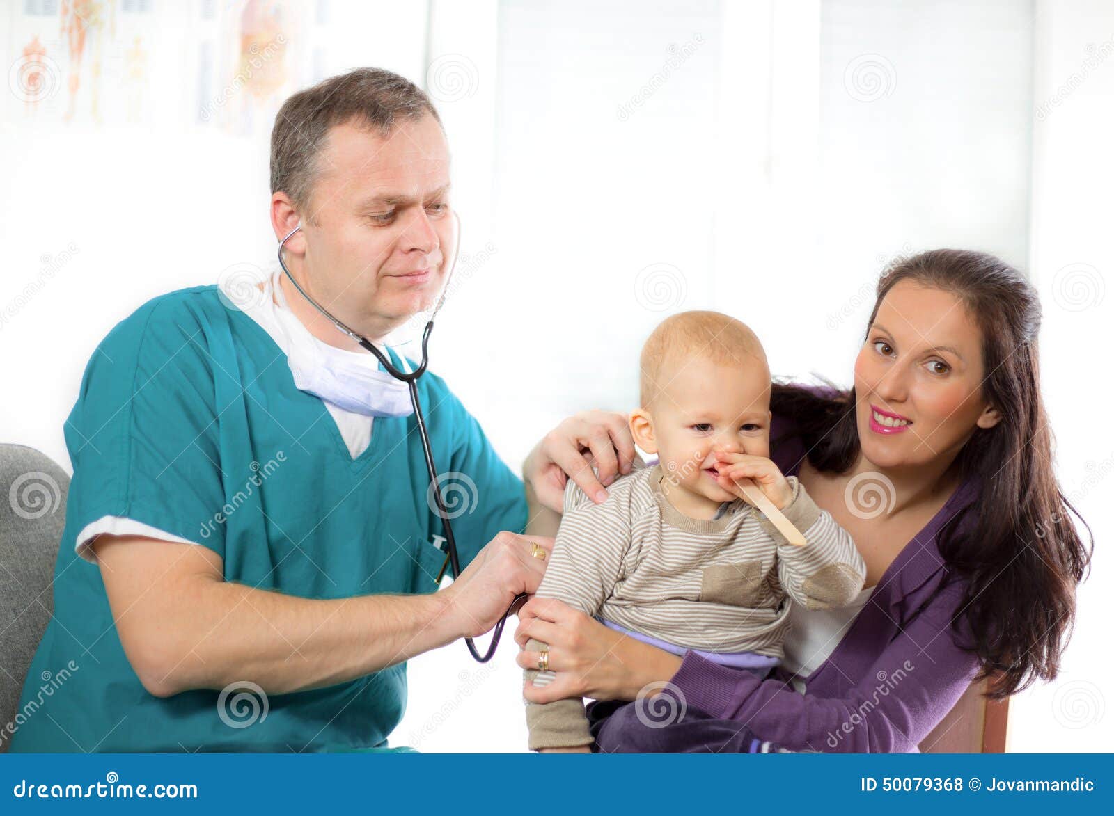 Baby Being Checked by a Doctor Using a Stethoscope Stock Photo - Image ...