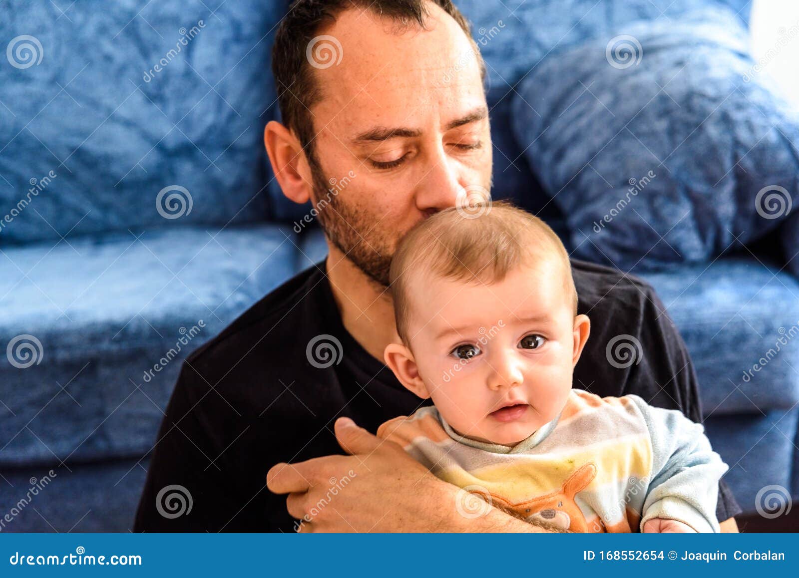 Baby Being Embraced by His Single Father Stock Photo - Image of infant ...