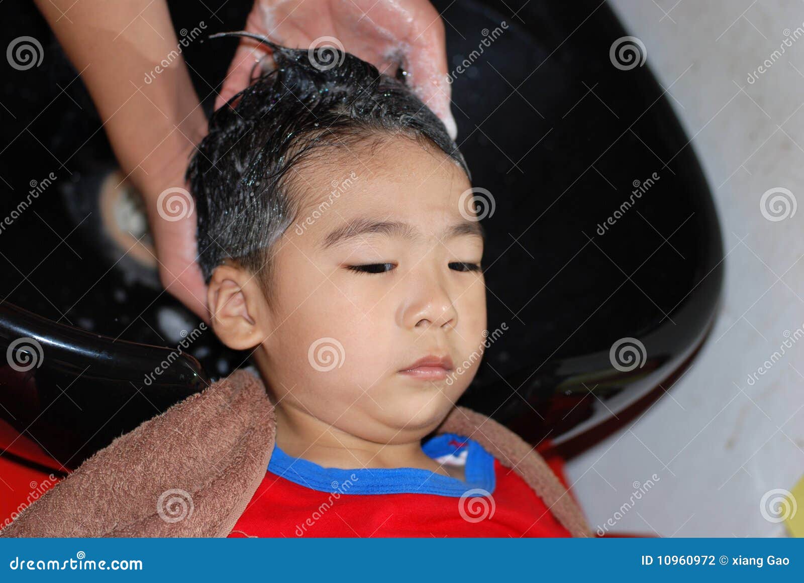 Baby being shampoo stock photo. Image of barbershop, basin - 10960972