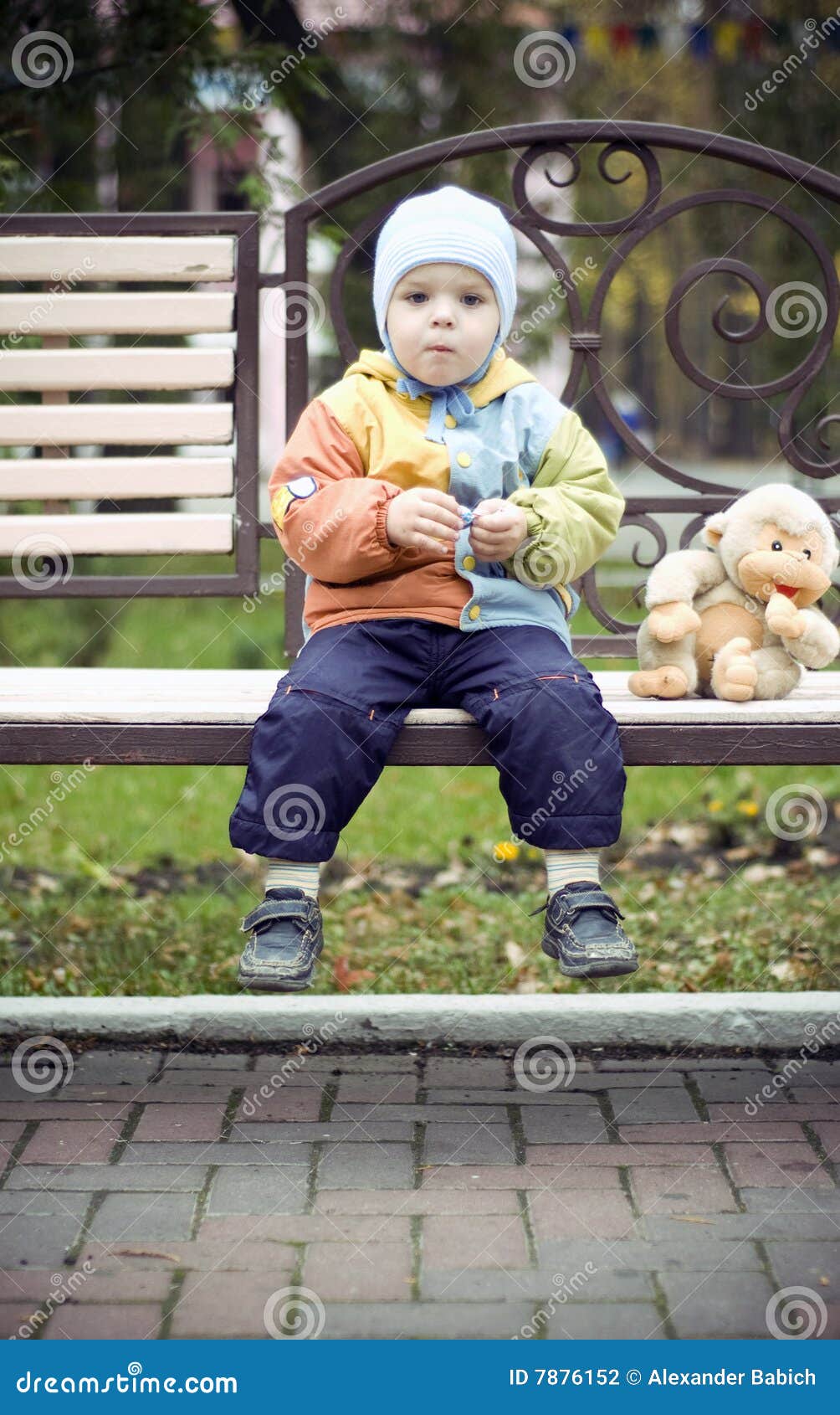 Baby on the bench stock photo. Image of autumn, fall, child - 7876152