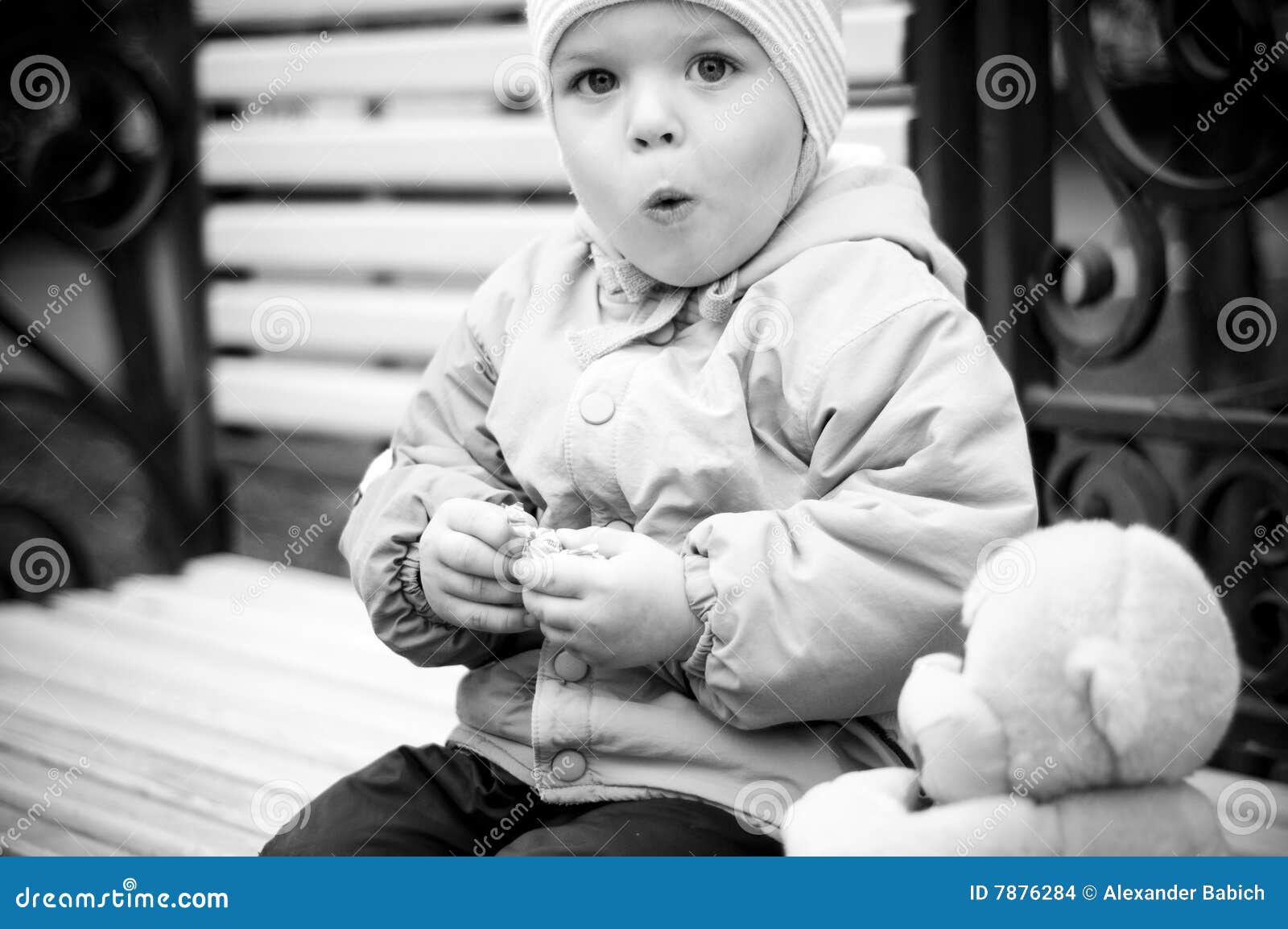 Baby on the bench stock photo. Image of fall, outdoors - 7876284