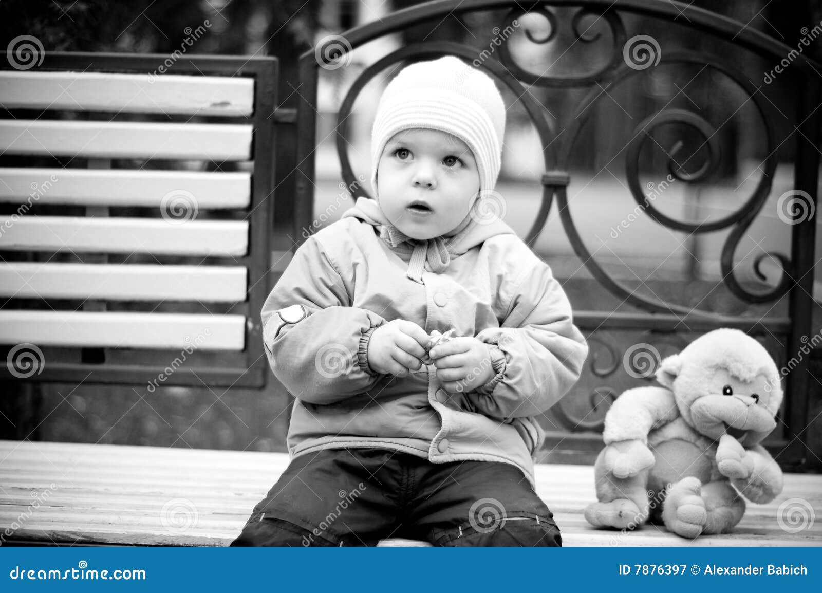 Baby on the bench stock image. Image of young, portrait - 7876397