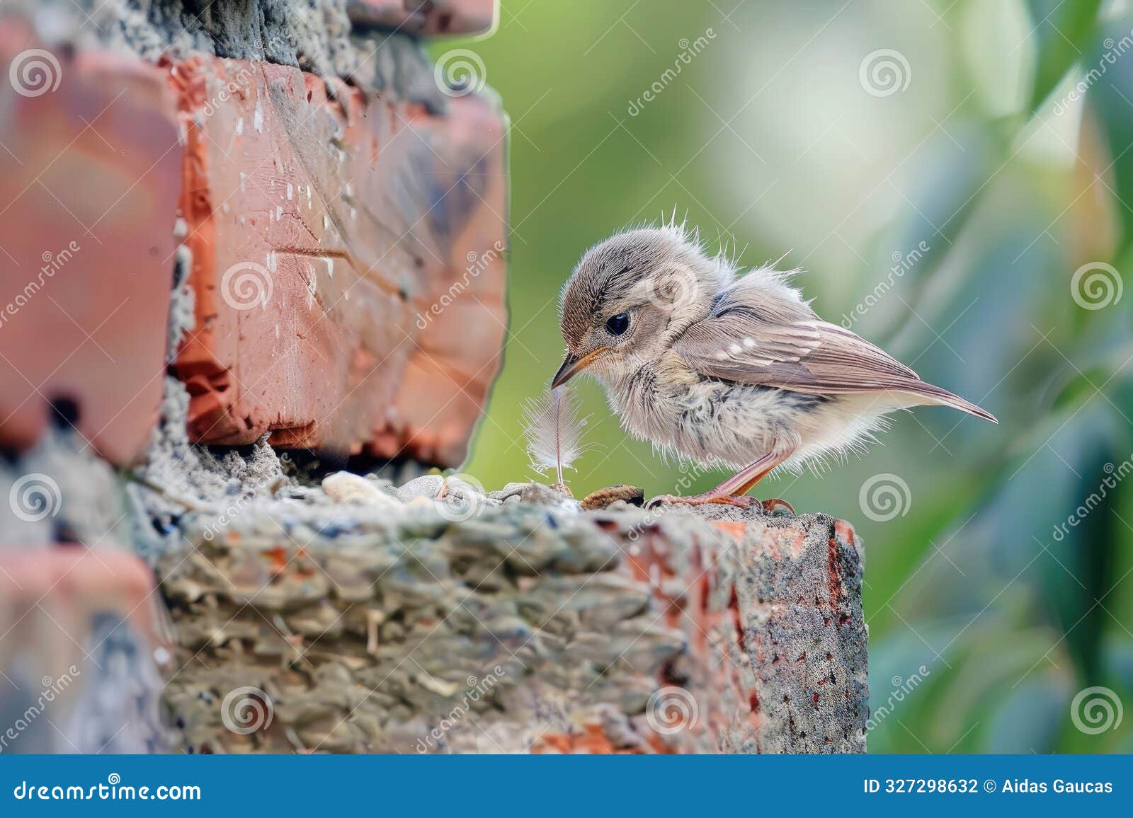 Baby Bird Pulling Feather from Chimney Stock Illustration ...