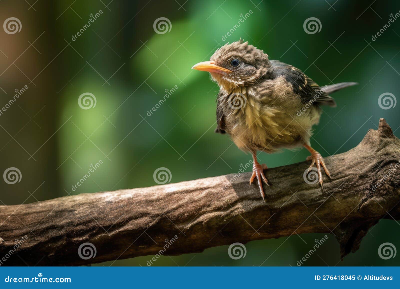 Baby Bird Sitting on Branch, Ready To Take Flight Stock Image - Image ...