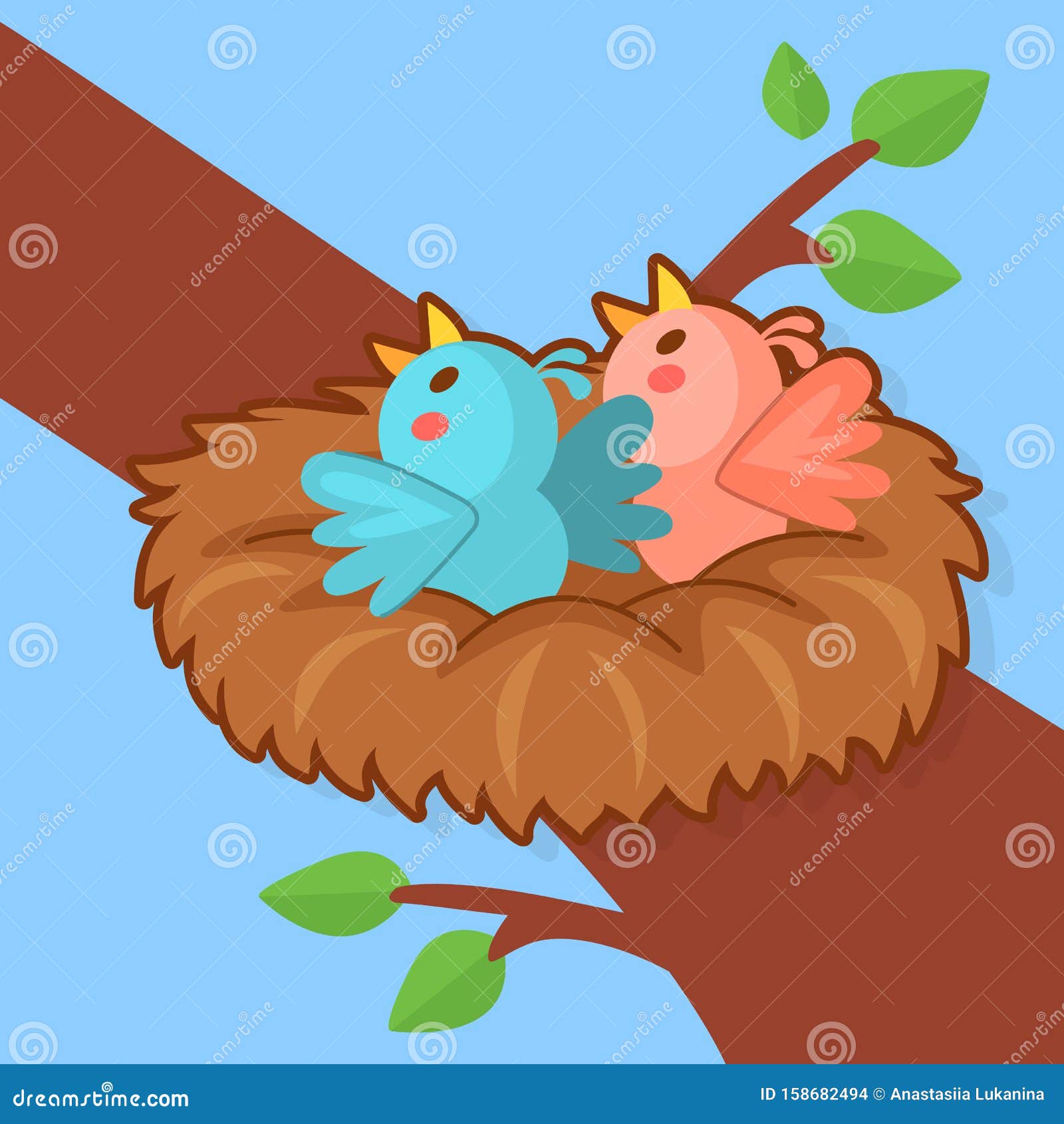 Baby birds in the nest stock vector. Illustration of character - 158682494