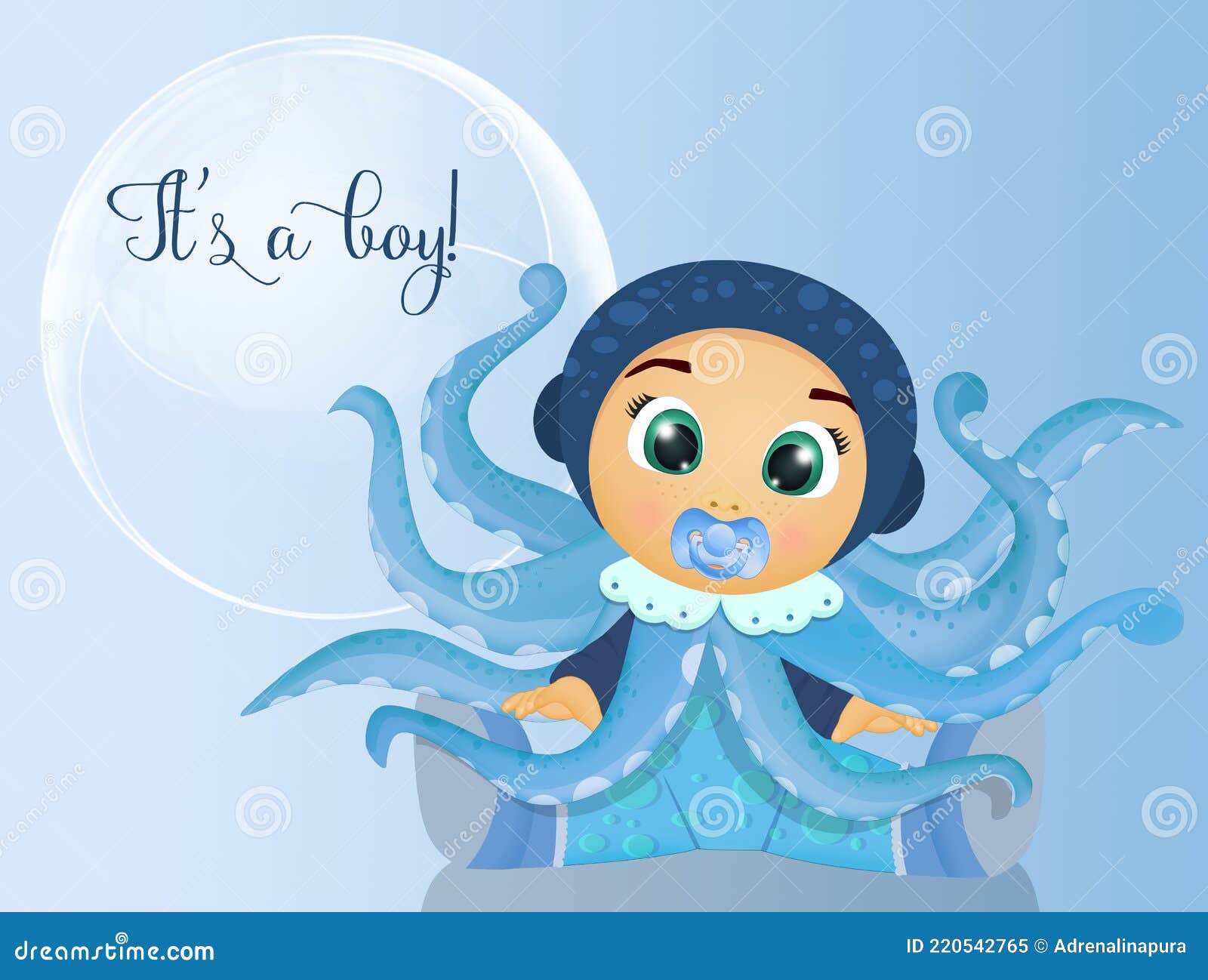 Baby Birth Announcement with Octopus Stock Illustration - Illustration ...