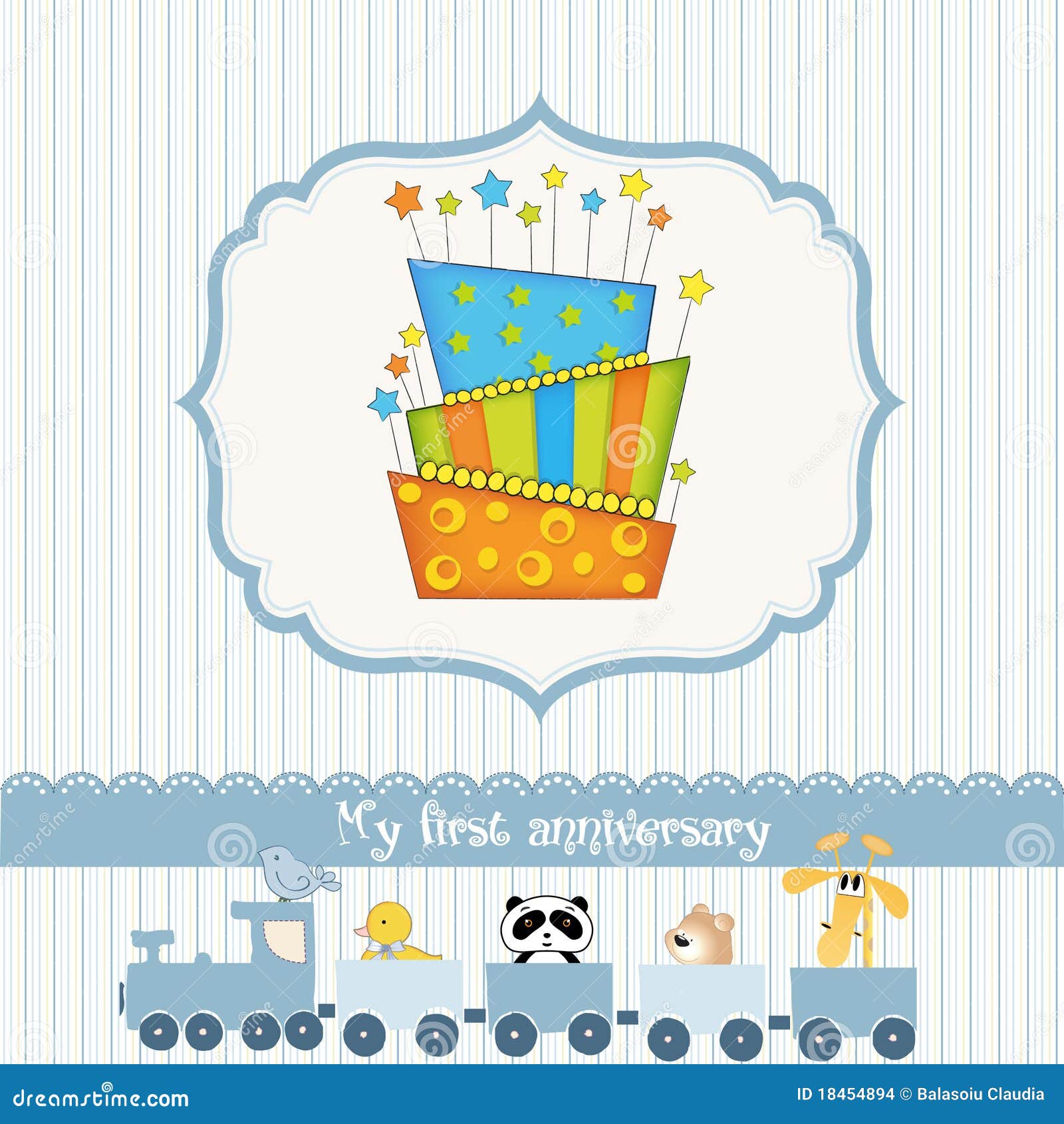 Baby Birthday Card with Cake Stock Vector - Illustration of stars, duck ...