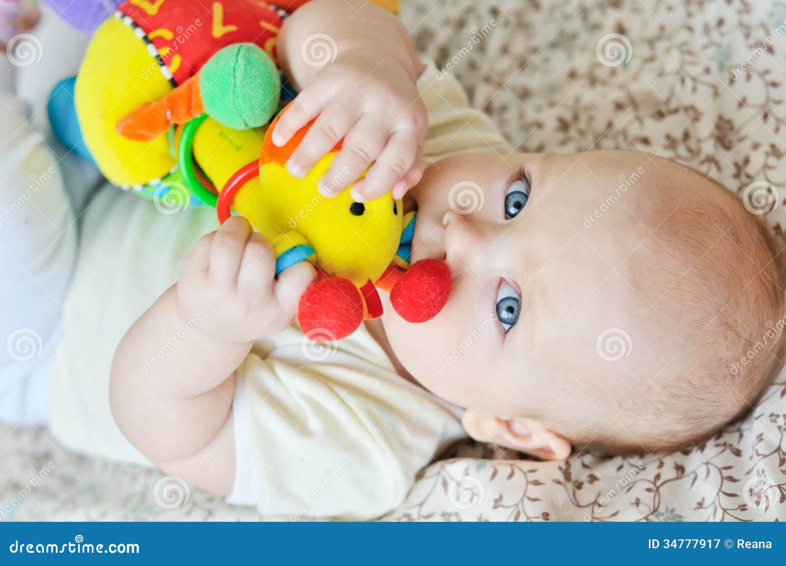 Baby biting a toy stock image. Image of plastic, cropped - 34777917
