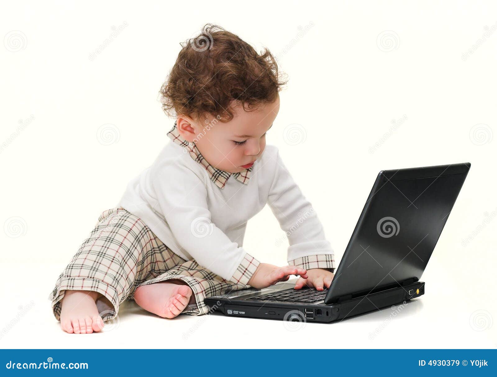 Baby with black laptop stock image. Image of business - 4930379