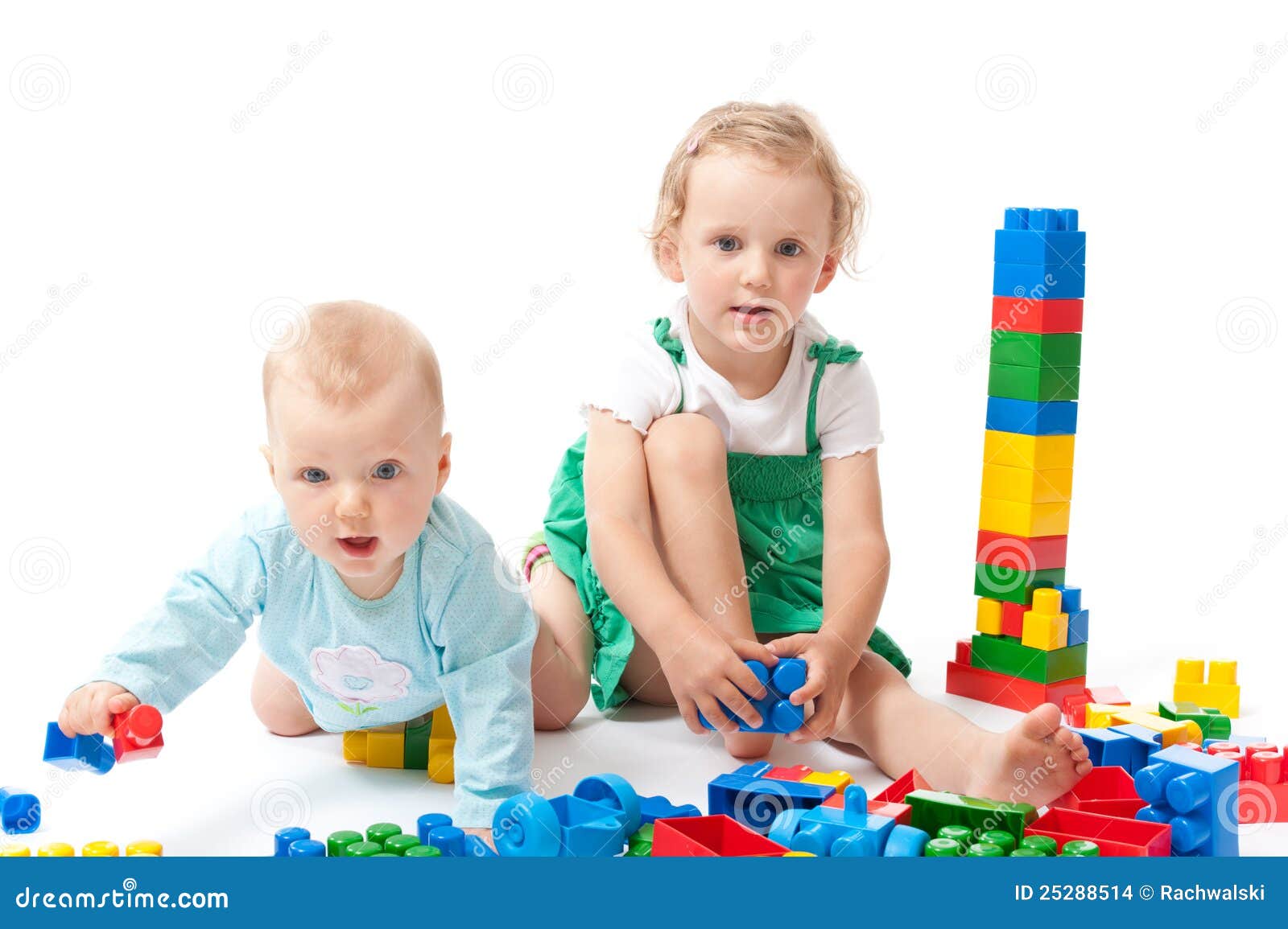 Baby with Block on the White Floor Stock Photo - Image of isolated ...