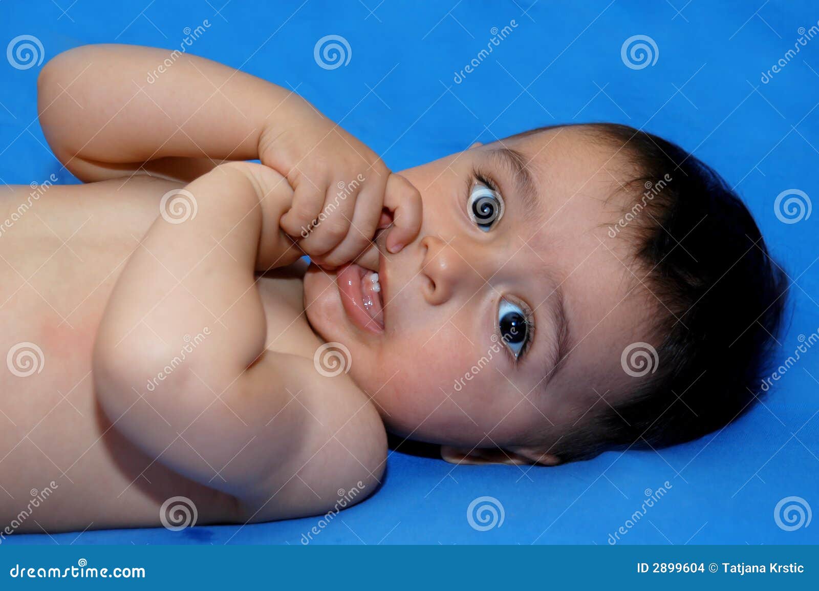 Baby on blue stock photo. Image of babies, looking, infant - 2899604