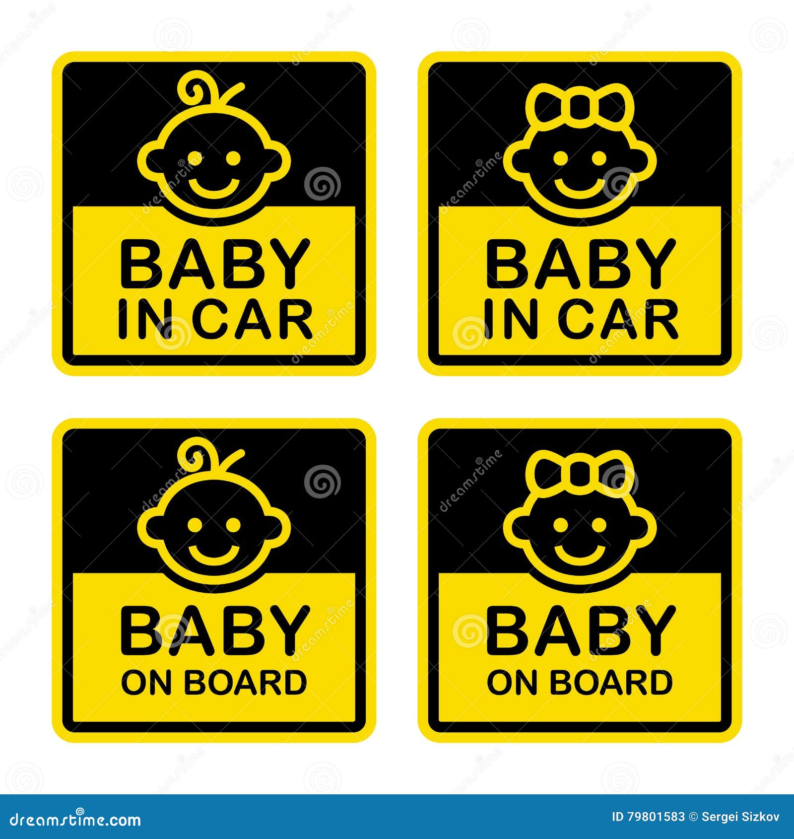 Baby on Board Sign Set. White Background Stock Vector - Illustration of ...