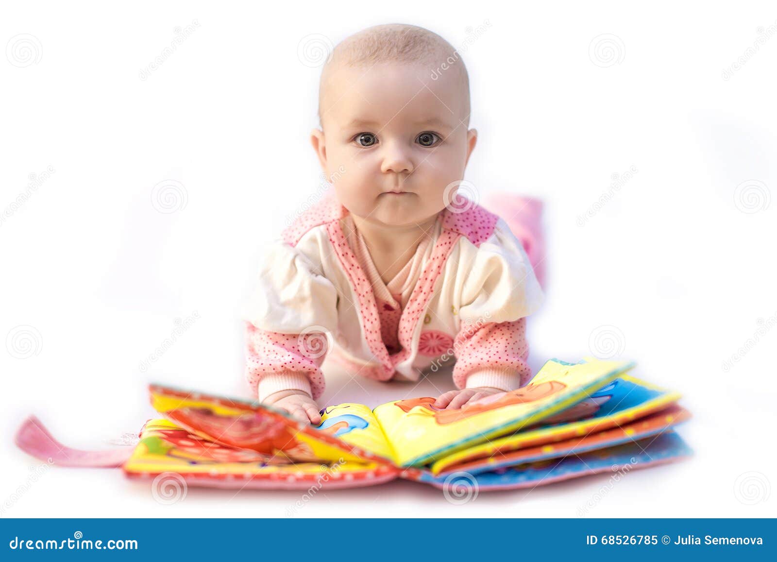 Baby with book stock image. Image of adorable, cheerful - 68526785