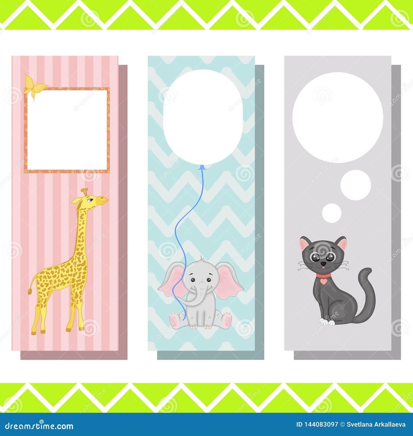 Baby Bookmarks with Cute Animals, Vector Graphics Stock Illustration ...