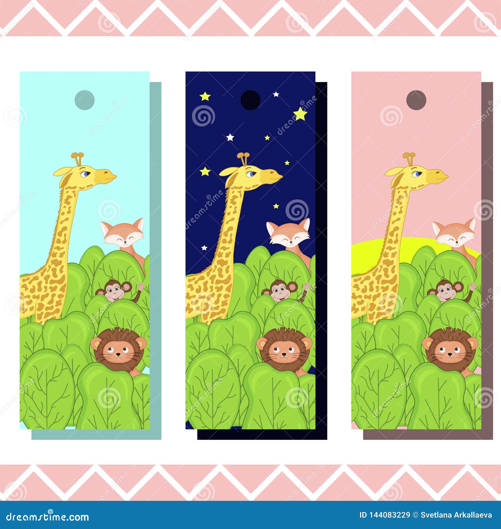 Baby Bookmarks with Cute Animals, Vector Graphics Stock Illustration ...