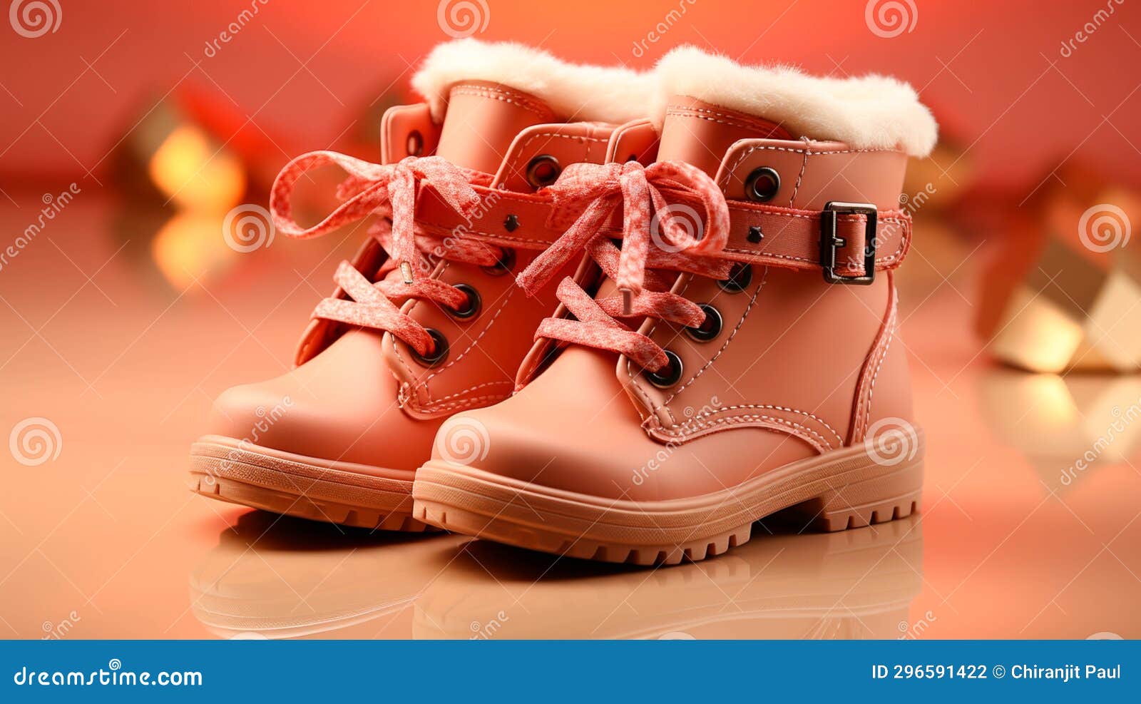 Baby Boots on Light Red Background Stock Photo - Image of background ...