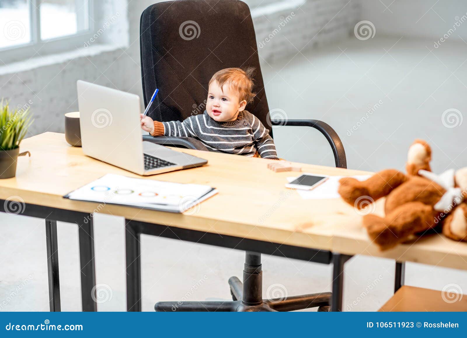 Baby boss at the office stock image. Image of documents - 106511923