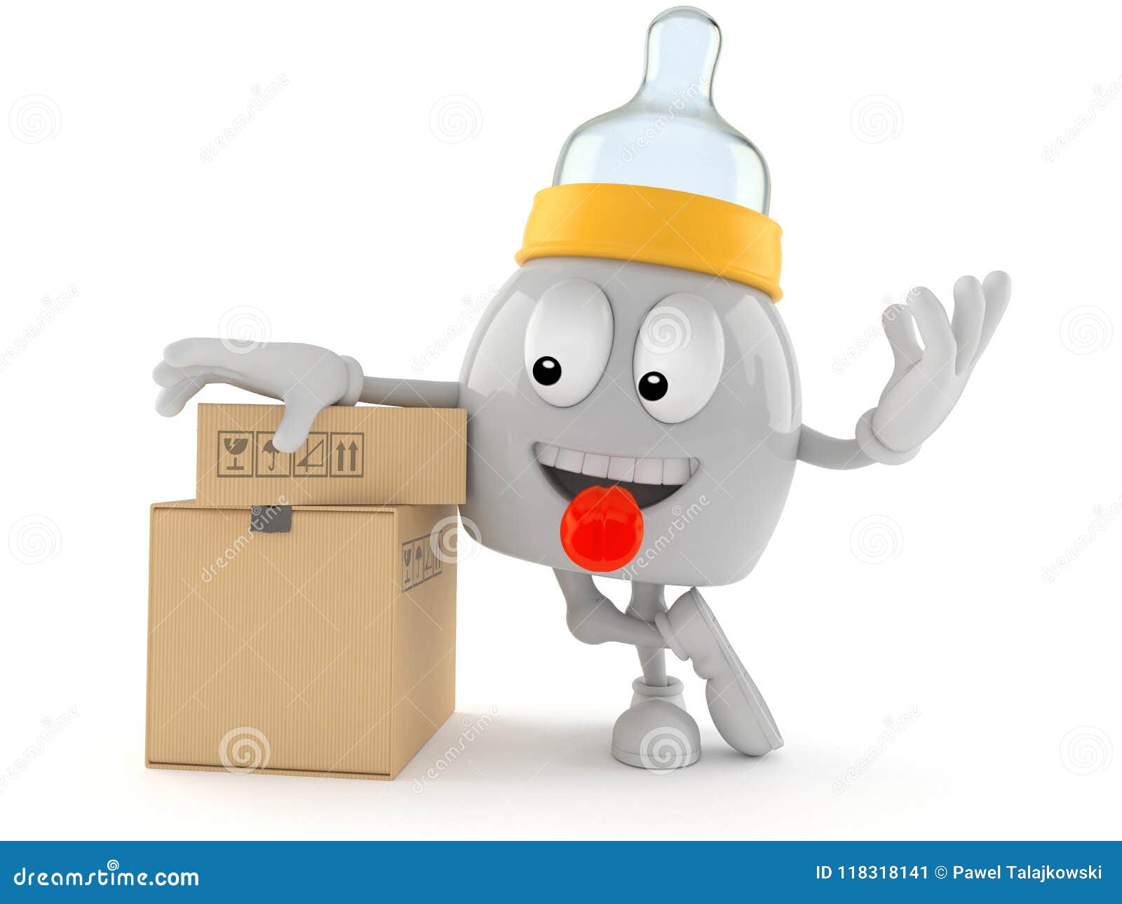Baby Bottle Character with Stack of Boxes Stock Illustration ...
