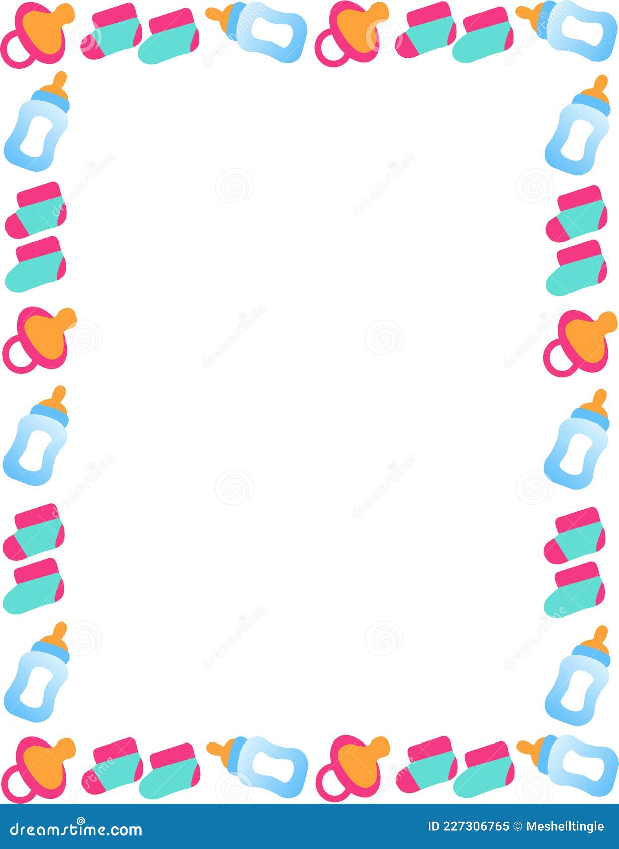 Baby Bottle Pacifier and Booties Border Stock Illustration ...