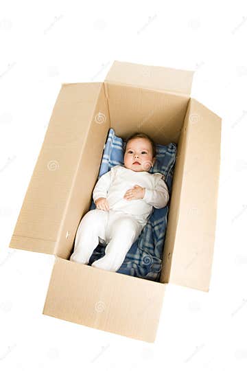 Baby in the box stock image. Image of delivered, white - 10025159
