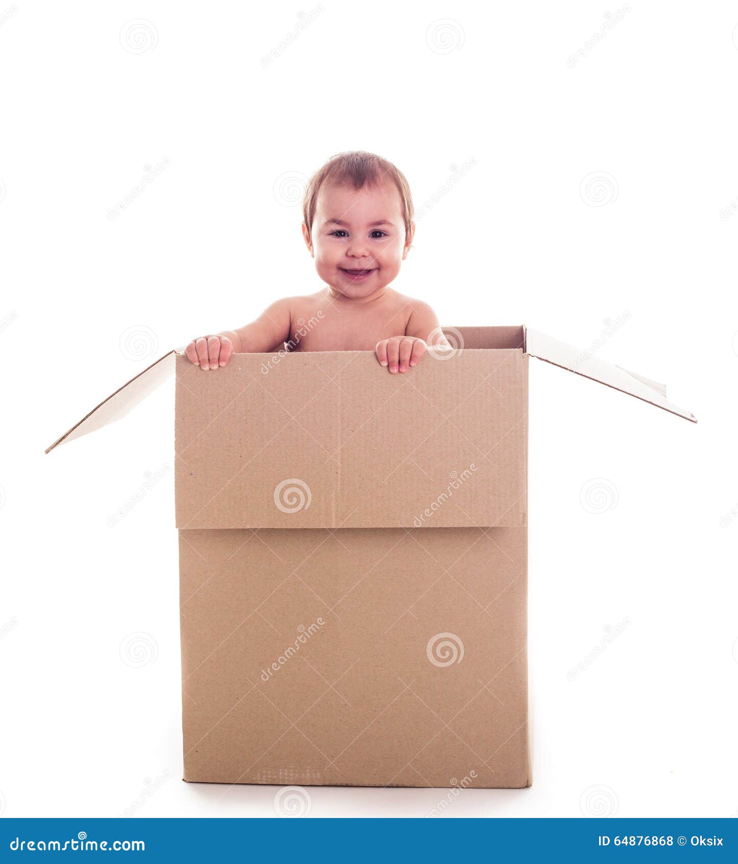 Baby and the box stock photo. Image of baby, explore - 64876868