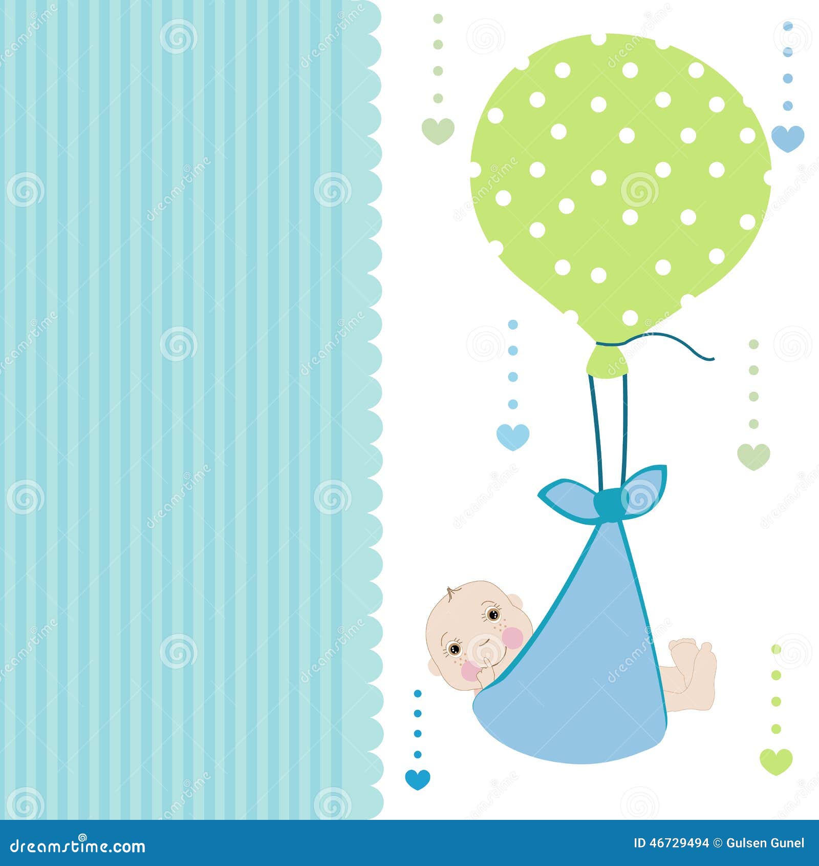 Baby Boy Arrival Card with Balloon Greeting Vector Stock Vector ...