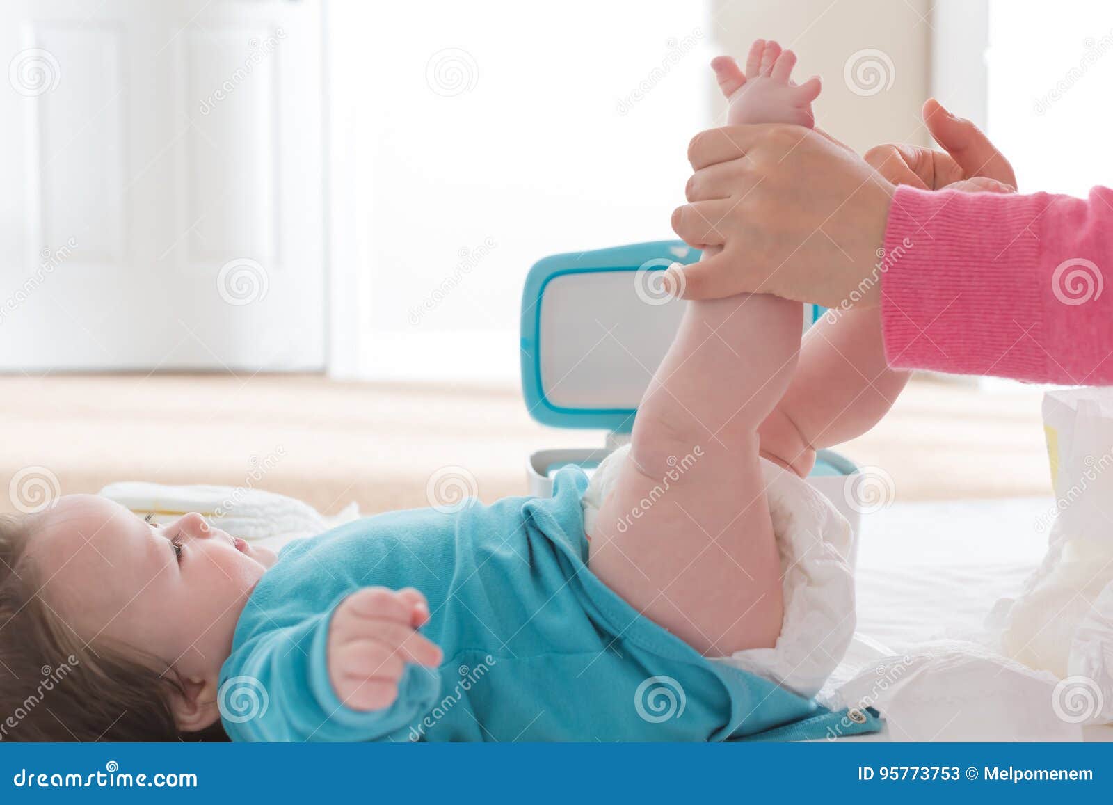 Baby Boy Being Cared for by His Mother Stock Image - Image of home ...