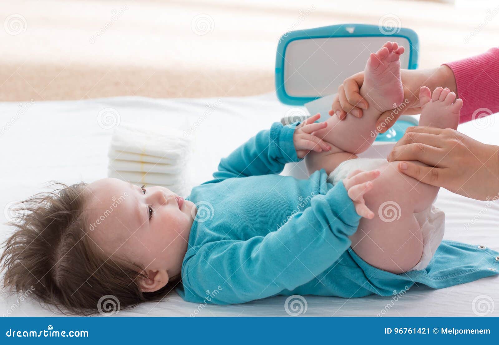 Baby Boy Being Cared for by His Mother Stock Image - Image of home ...