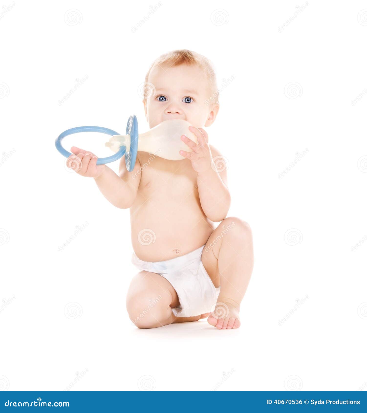 Baby boy with big pacifier stock photo. Image of adorable - 40670536