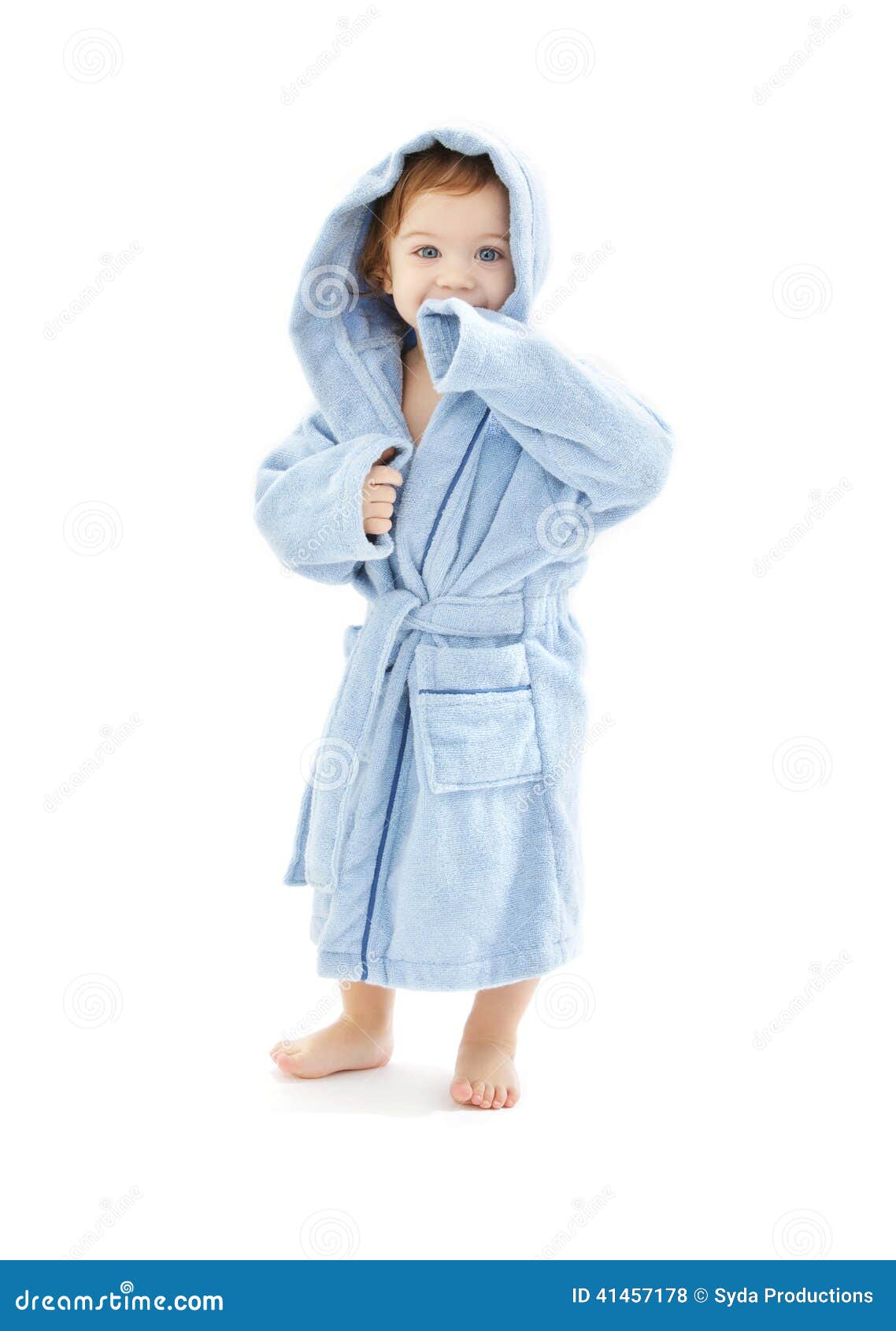 Baby boy in blue robe stock photo. Image of child, joyful - 41457178
