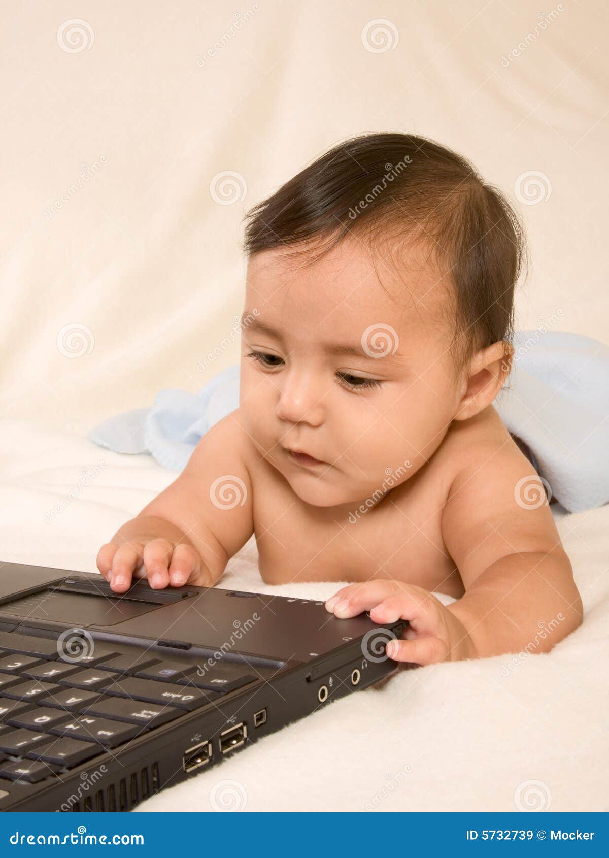 Baby Boy Browsing Internet on His Mother Laptop Stock Image - Image of ...