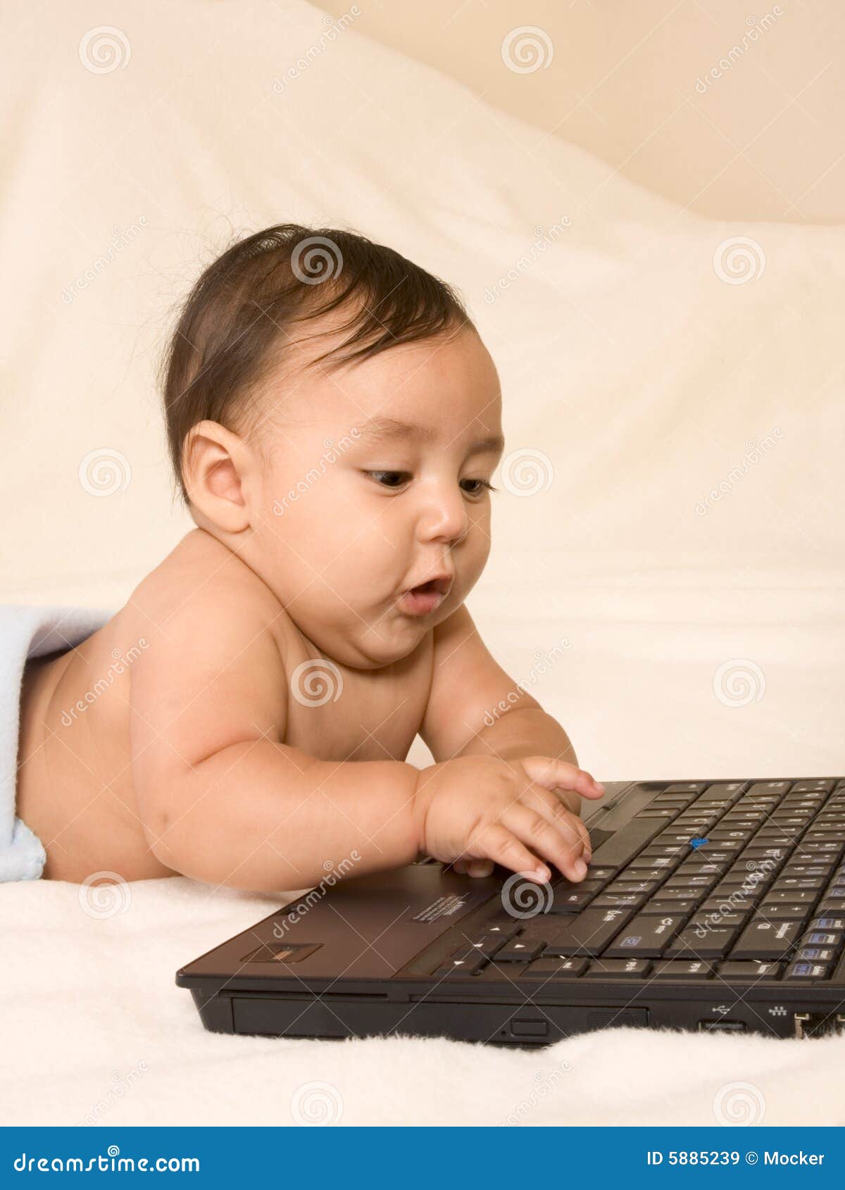 Baby Boy Checking E-mail on His Parents Laptop Stock Image - Image of ...