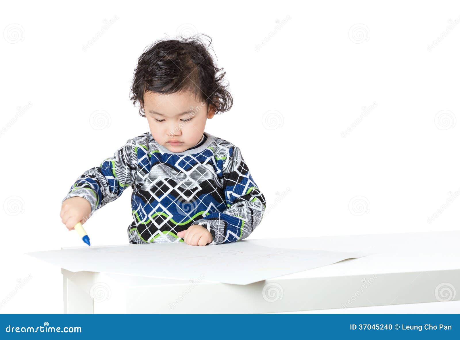 Baby Boy Concentration on Drawing Stock Photo - Image of concentration ...