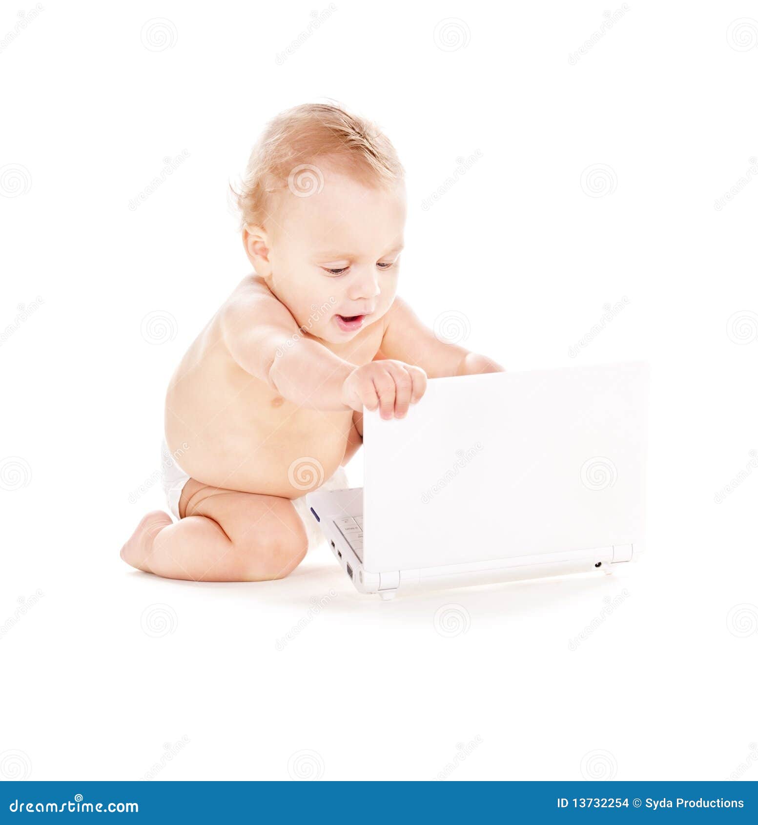 Baby Boy in Diaper with Laptop Computer Stock Photo - Image of happy ...