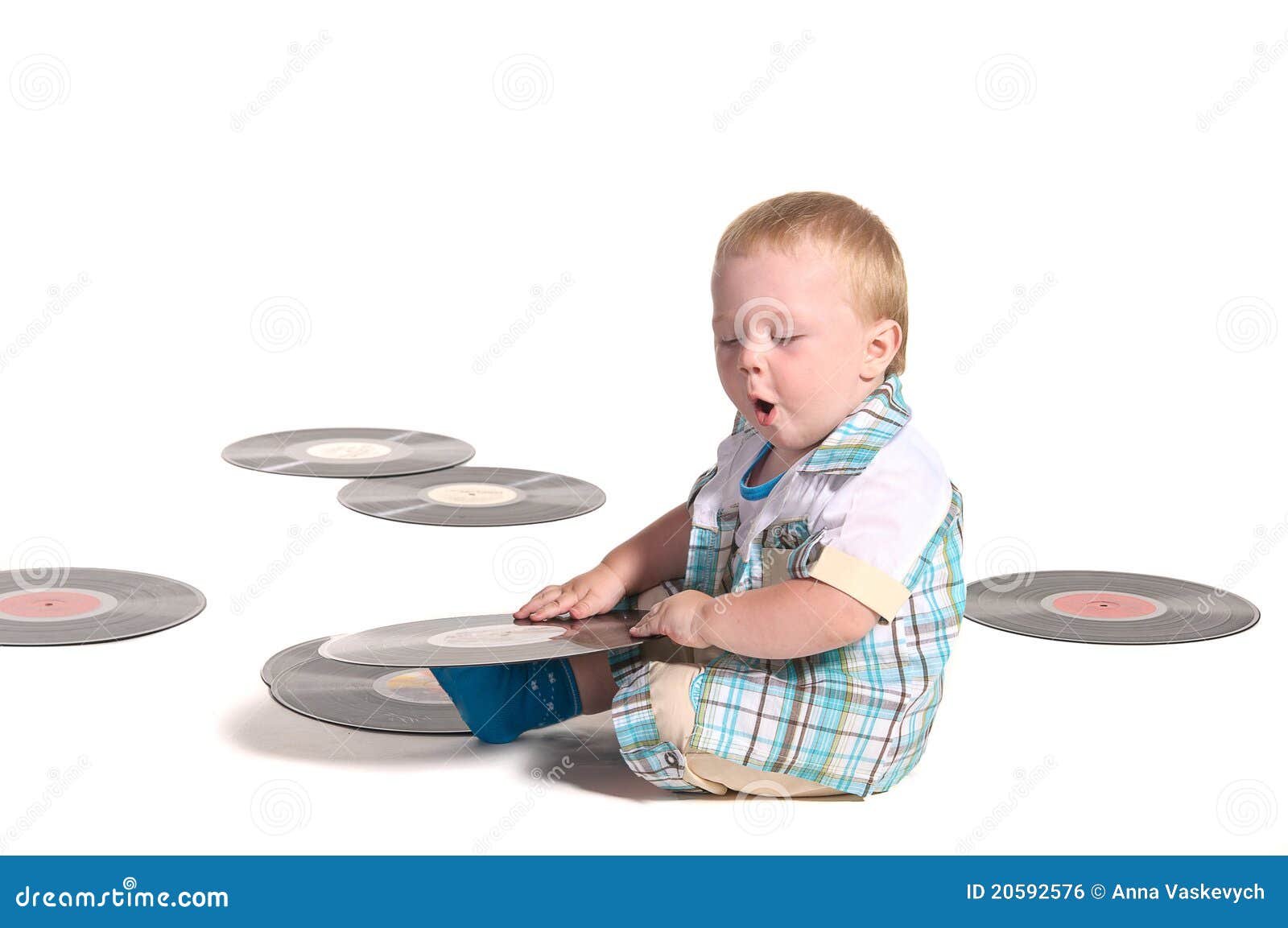 Baby Boy DJ Playing with Vynil Disks Stock Photo - Image of music ...