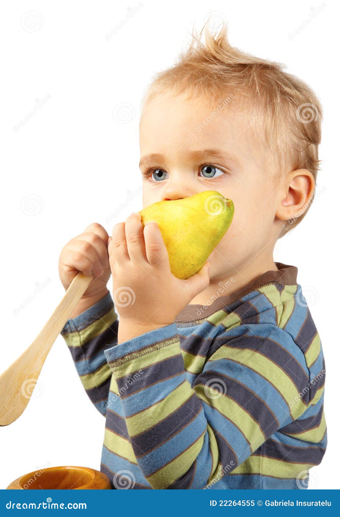 Baby boy eating pear stock image. Image of person, cute - 22264555