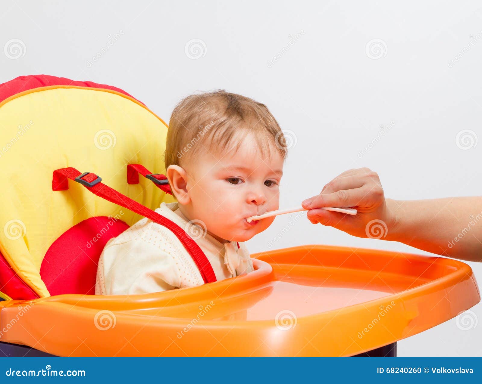 Baby Boy Eating with Spoon at Home Stock Photo - Image of little ...