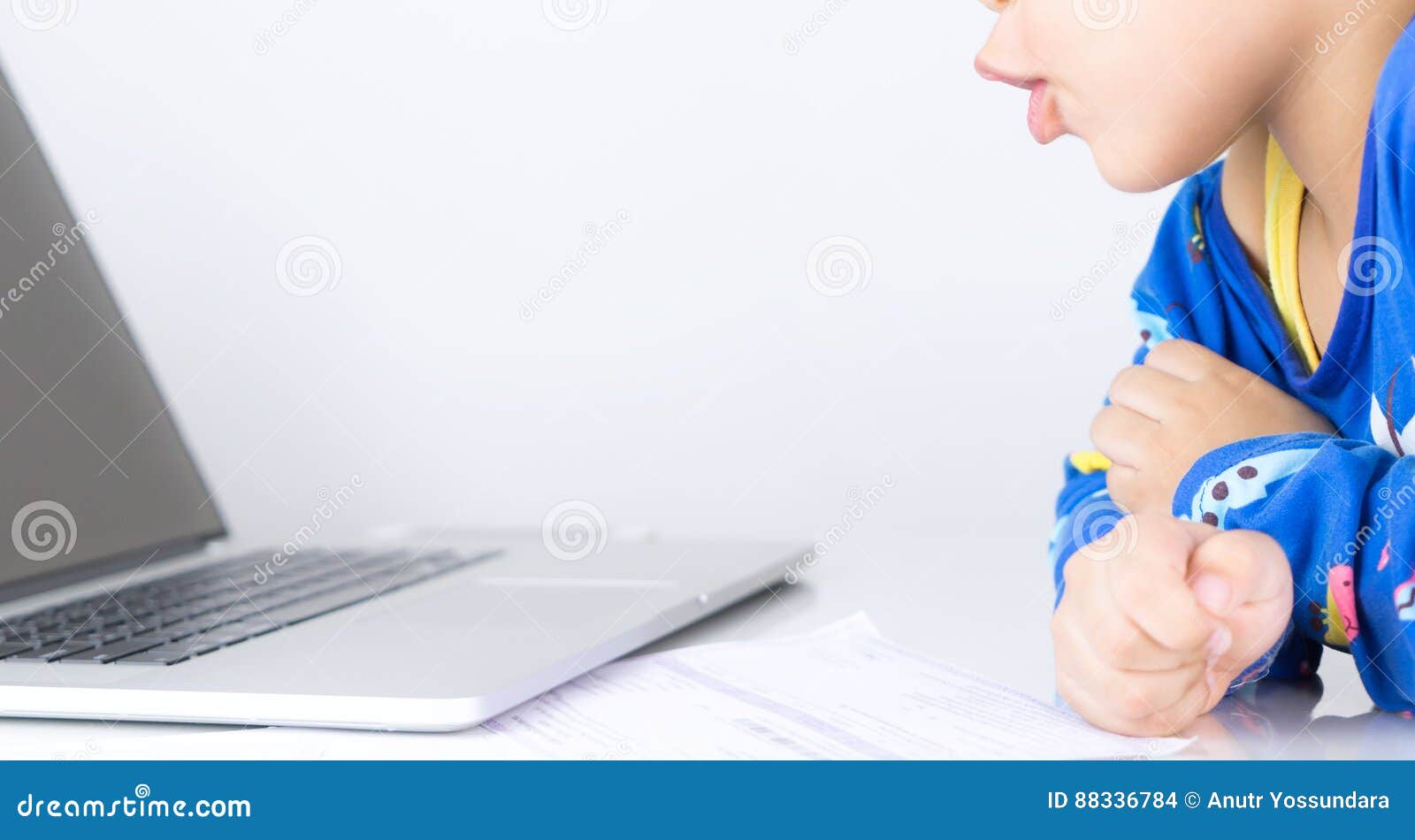 Baby Boy is Excited by What is on the Computer Stock Photo - Image of ...