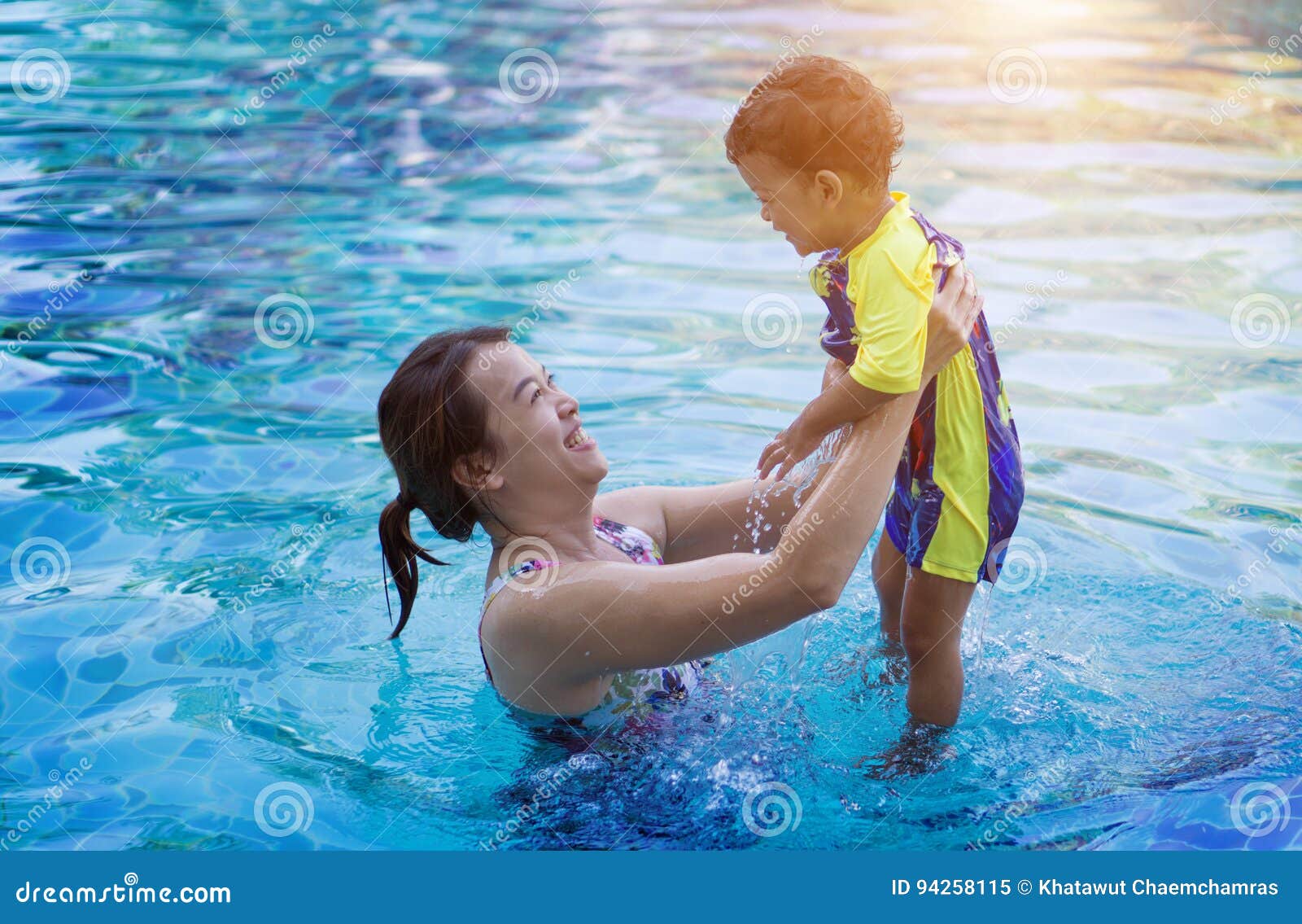 Baby Boy First Time in a Swimming Pool Stock Image - Image of girl ...