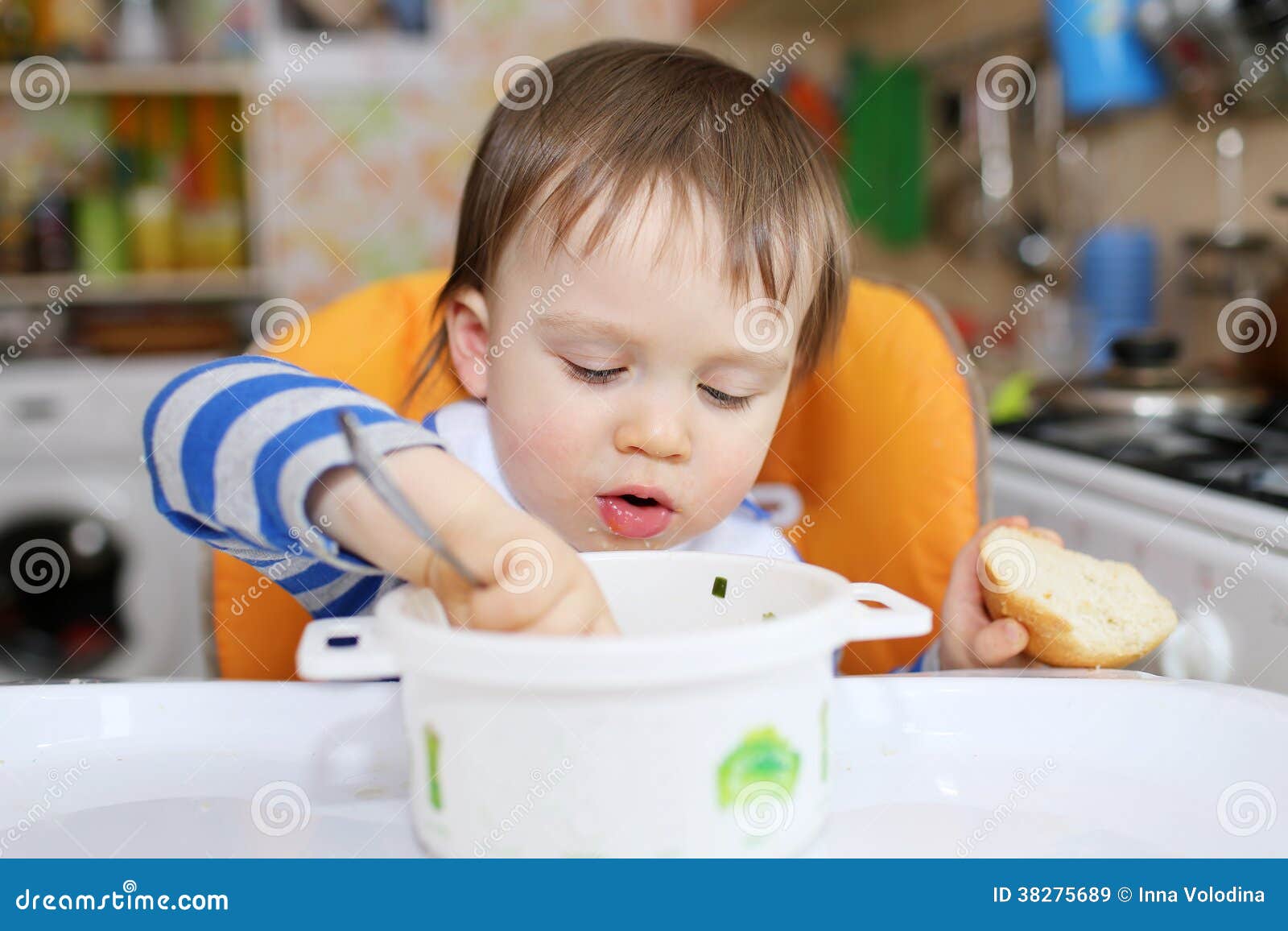 Baby boy has dinner stock image. Image of baby, soup - 38275689